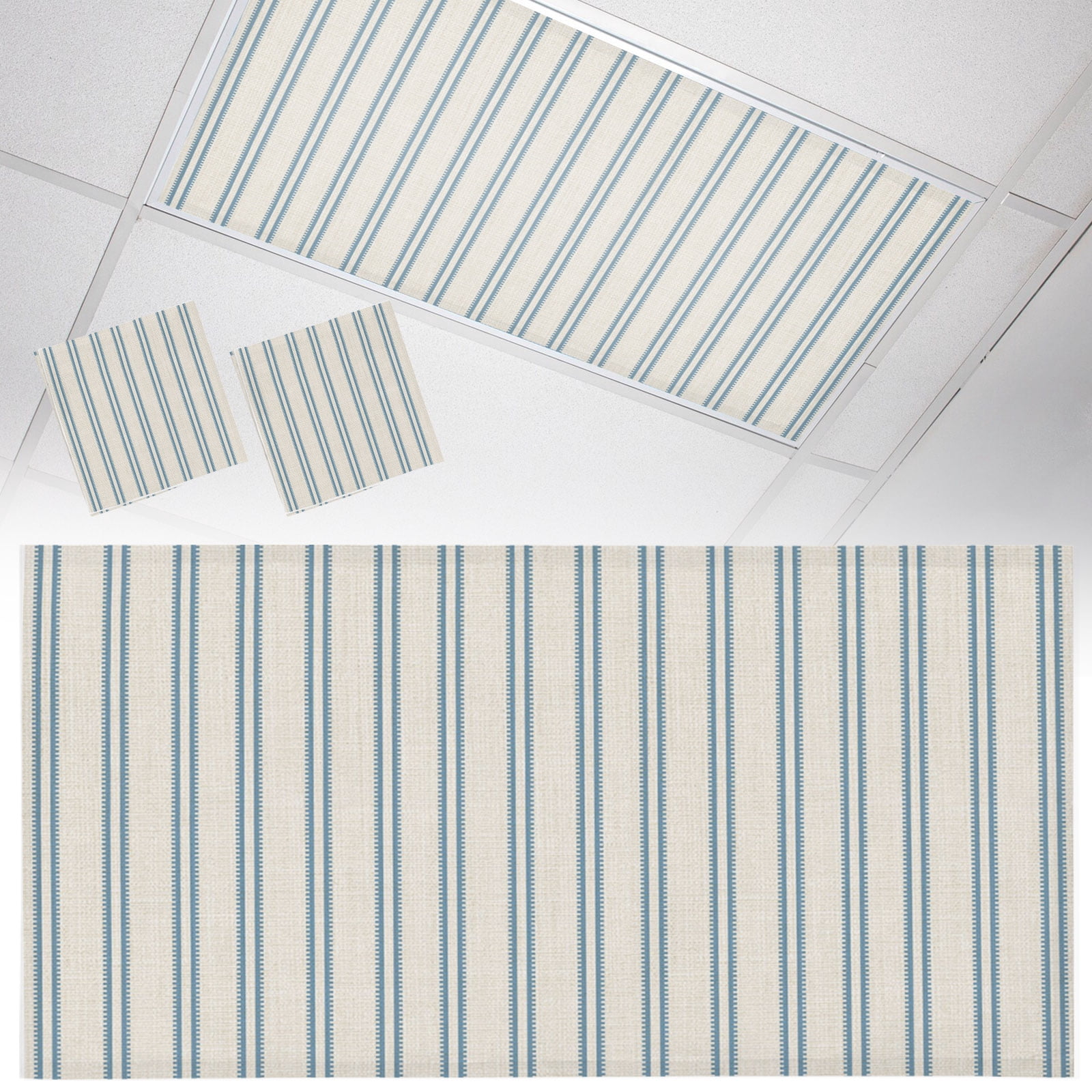 2 Pack Blue Ticking Stripe Fluorescent Light Covers for Ceiling Lights ...