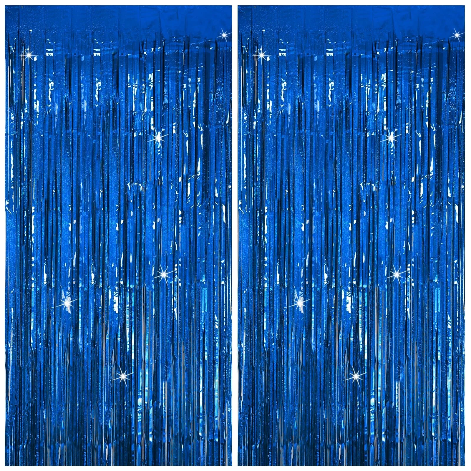 2 Pack Blue Tinsel Curtain Party Backdrop Glitter Foil Fringe Curtain ...