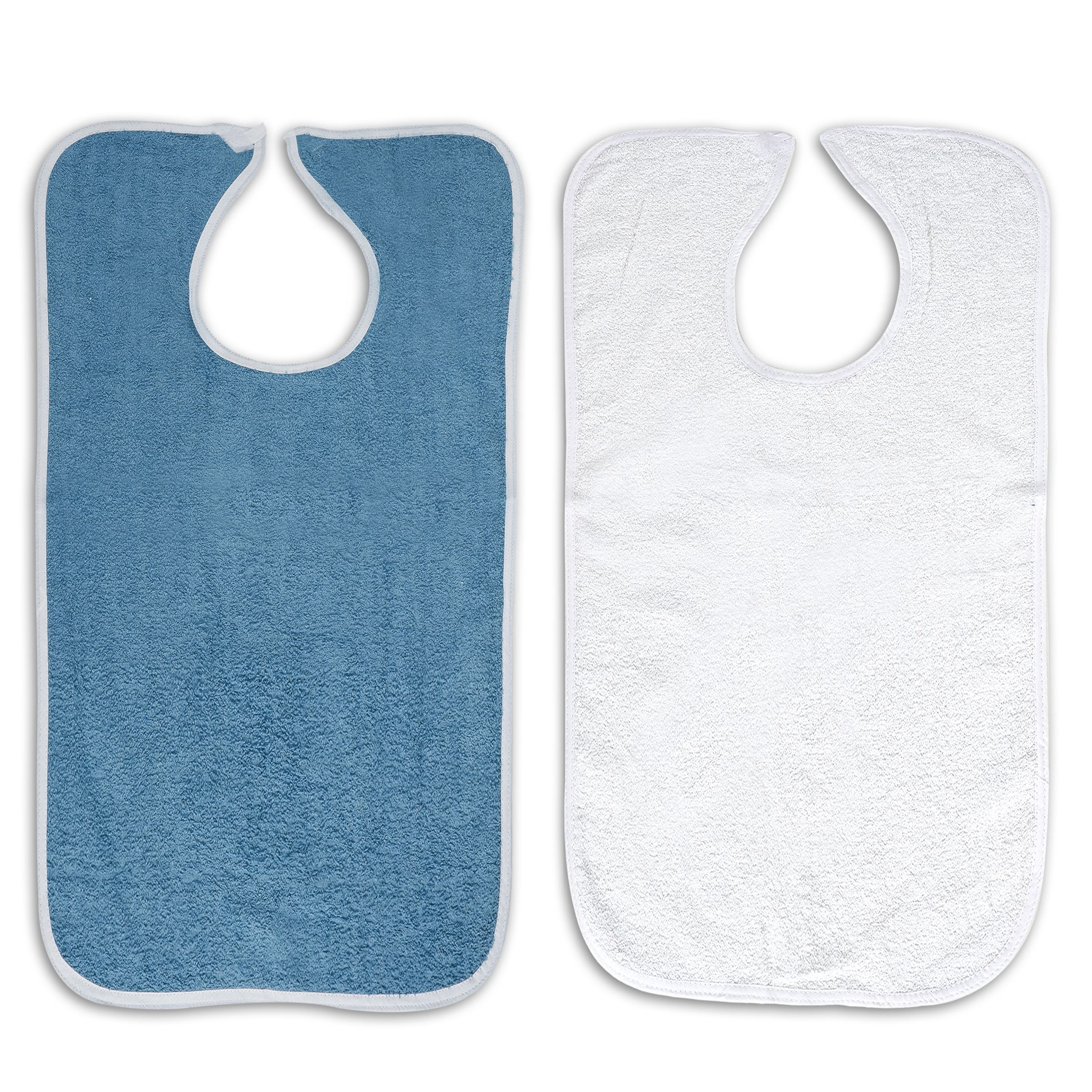 2-Pack - Blue & White Option - 100% Cotton Reusable Terry Adult Bib ...
