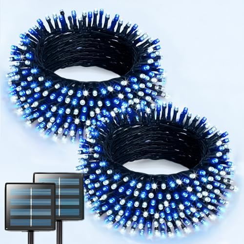 2 Pack Blue and White Solar Christmas Lights, Total 400 LED 151FT Solar ...