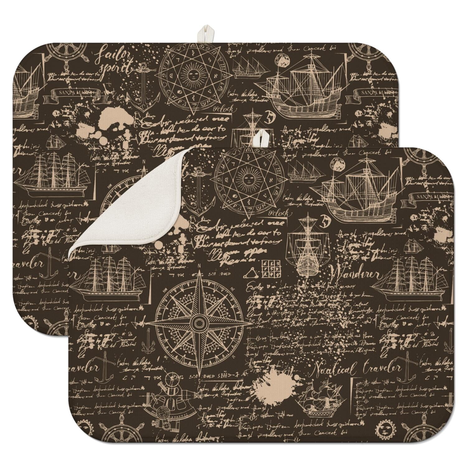 2 Pack Boat & Sea Themed Kitchen Drying Mats - Extra Thick Absorbent ...
