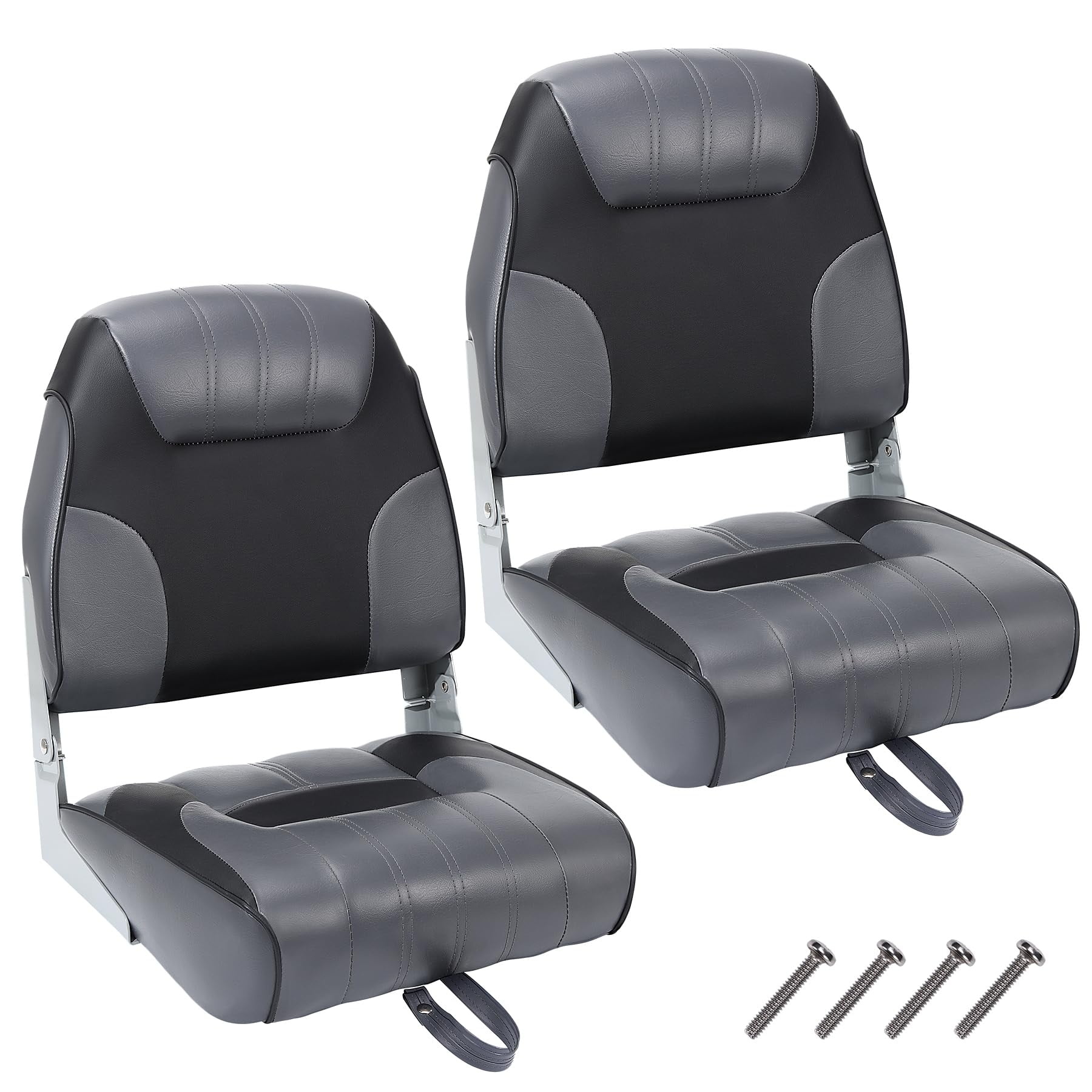 Meiyiu 2 Pack Foldable Boat Seats, Low Back, Grey PVC, Waterproof ...