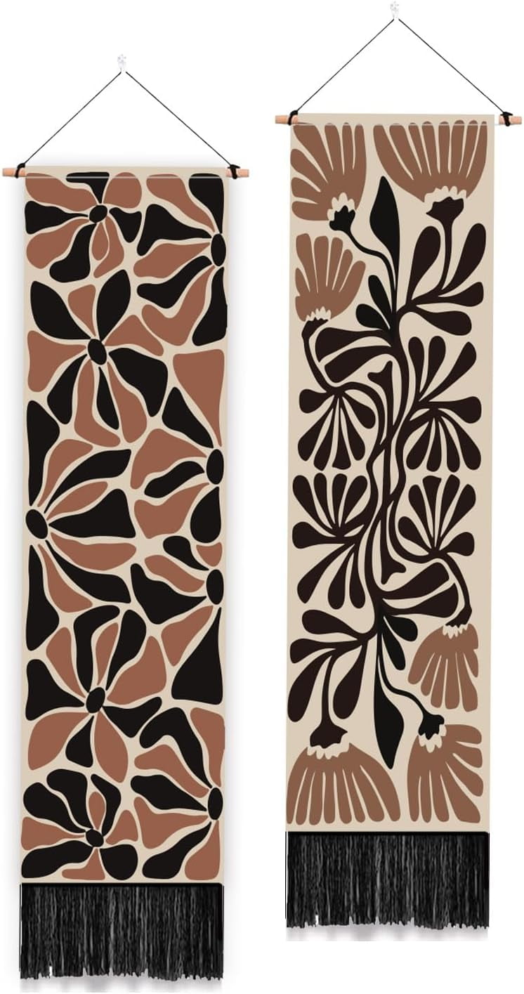 2 Pack Bohemian Style Vertical Tapestry Vintage Abstract Flowers Wall ...
