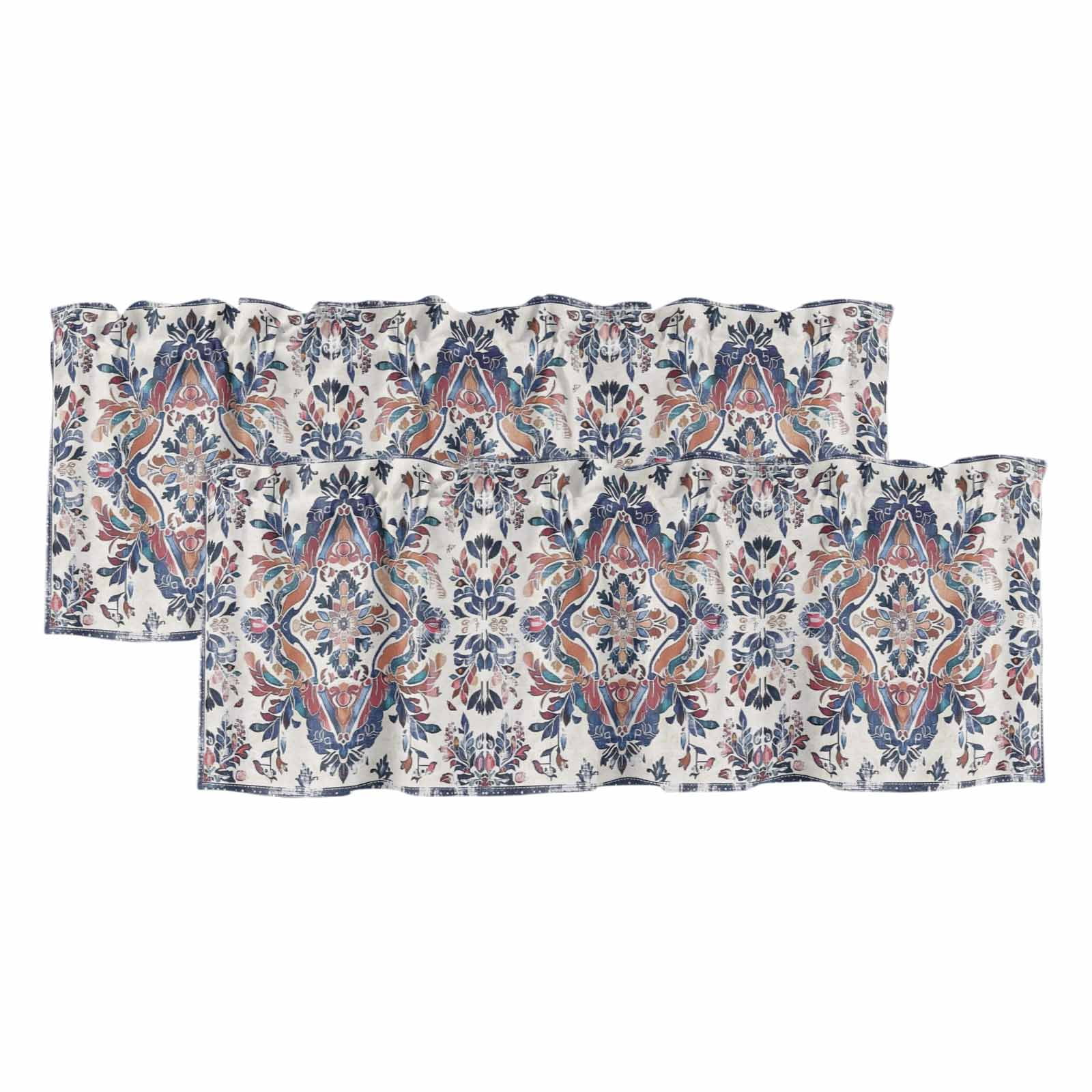 2 Pack Boho Ethnic Style Valance for Window Retro Leaves Texture ...