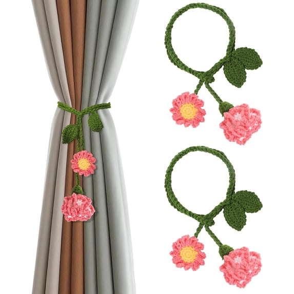 2 Pack Boho Handmade Flower Curtain Tiebacks & Holdbacks - No Drill ...