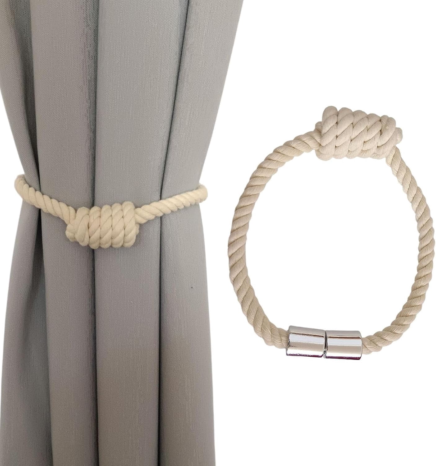 2 Pack Boho Magnetic Curtain Tiebacks, Hand Woven Cotton Rope for Home ...