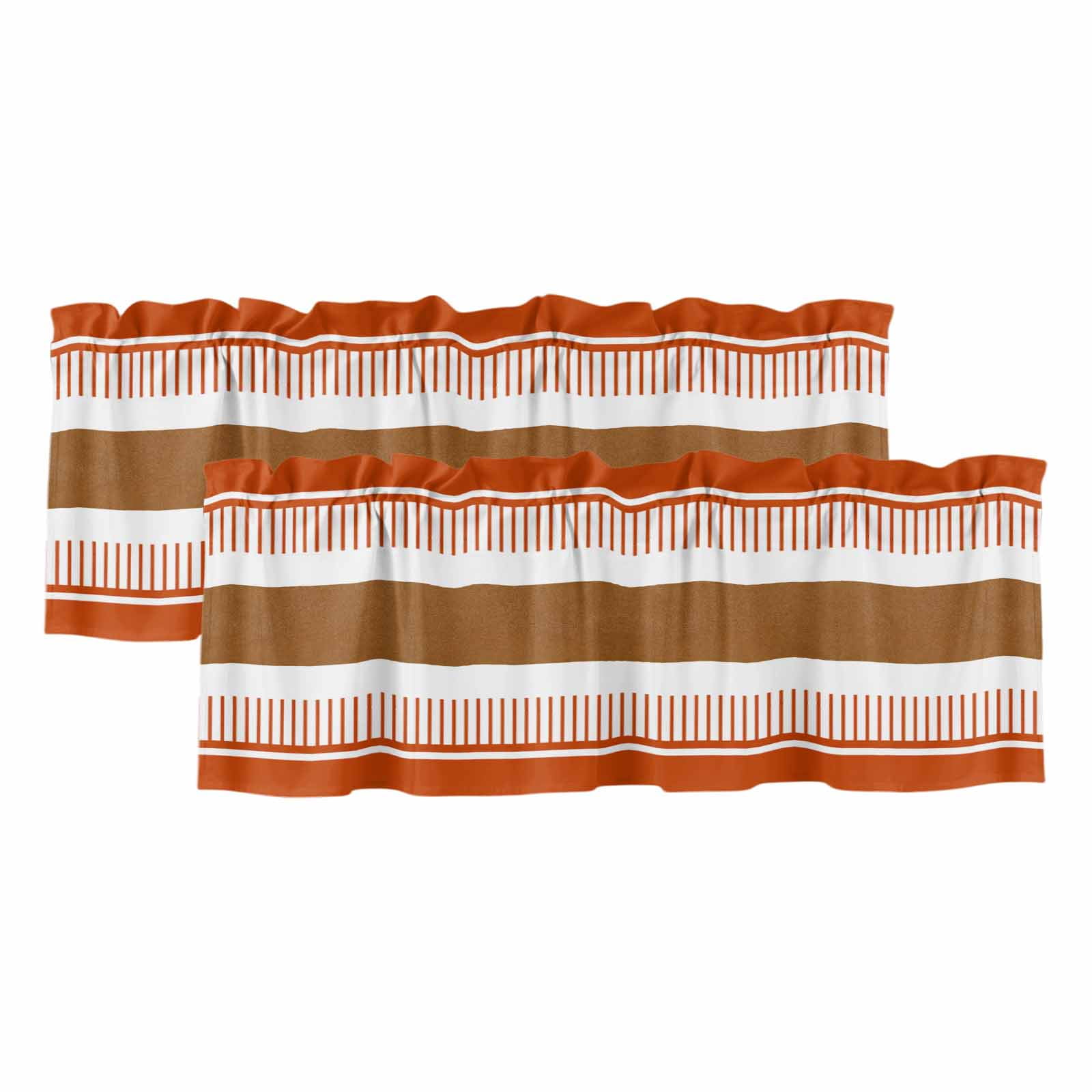 2 Pack Boho Orange Valance for Window and Brown Striped Geometric Retro ...