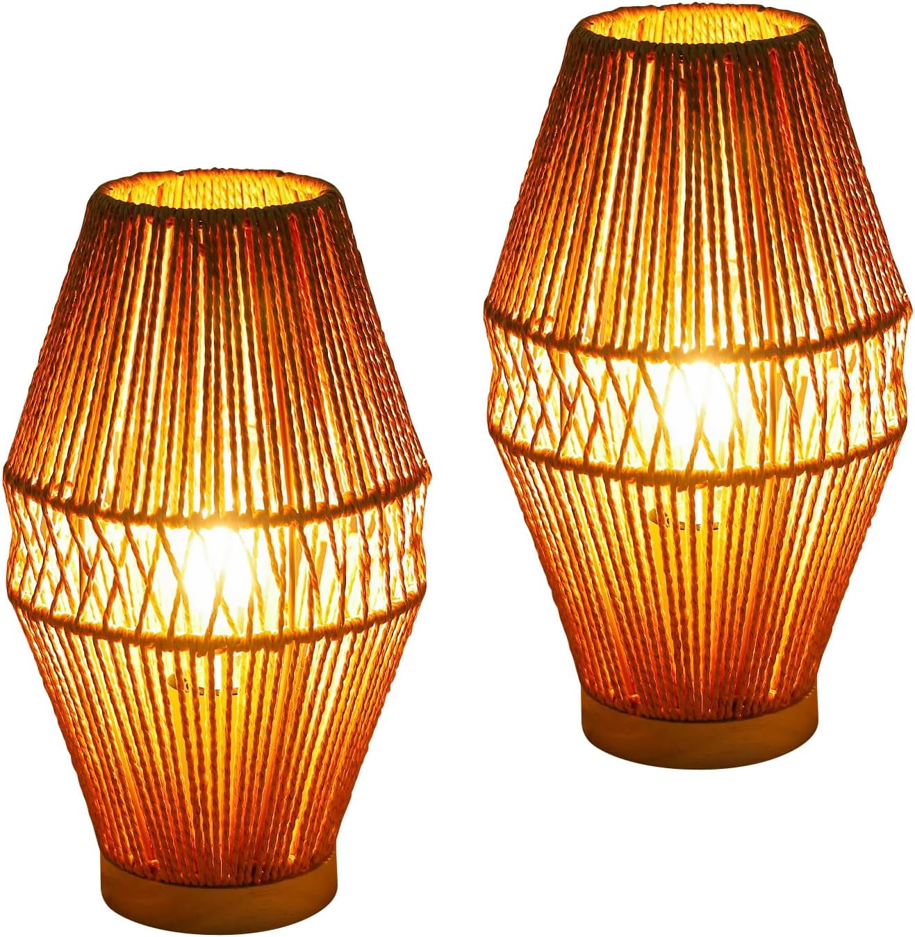 2 Pack Boho Rattan Table Lamps, Handmade Woven Bedside Lamp, Small ...