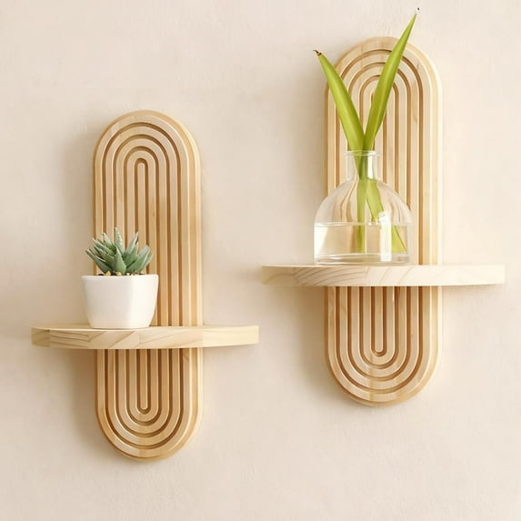 2 Pack Boho Shelf Wall Decor - Handmade Solid Wood Floating Shelves ...