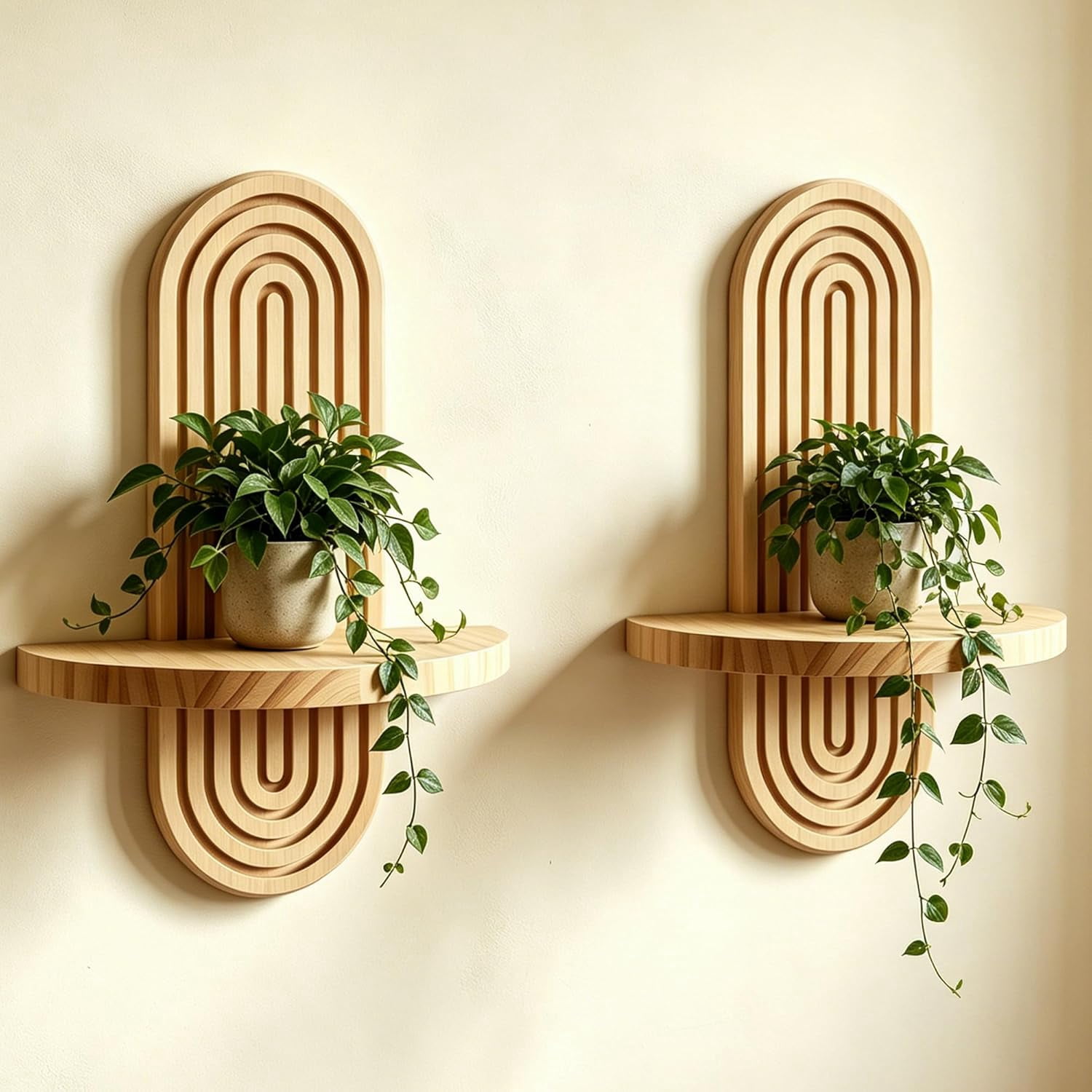 2 Pack Boho Small Wall Decor Shelf, Solid Wood Arched Wall Shelves ...