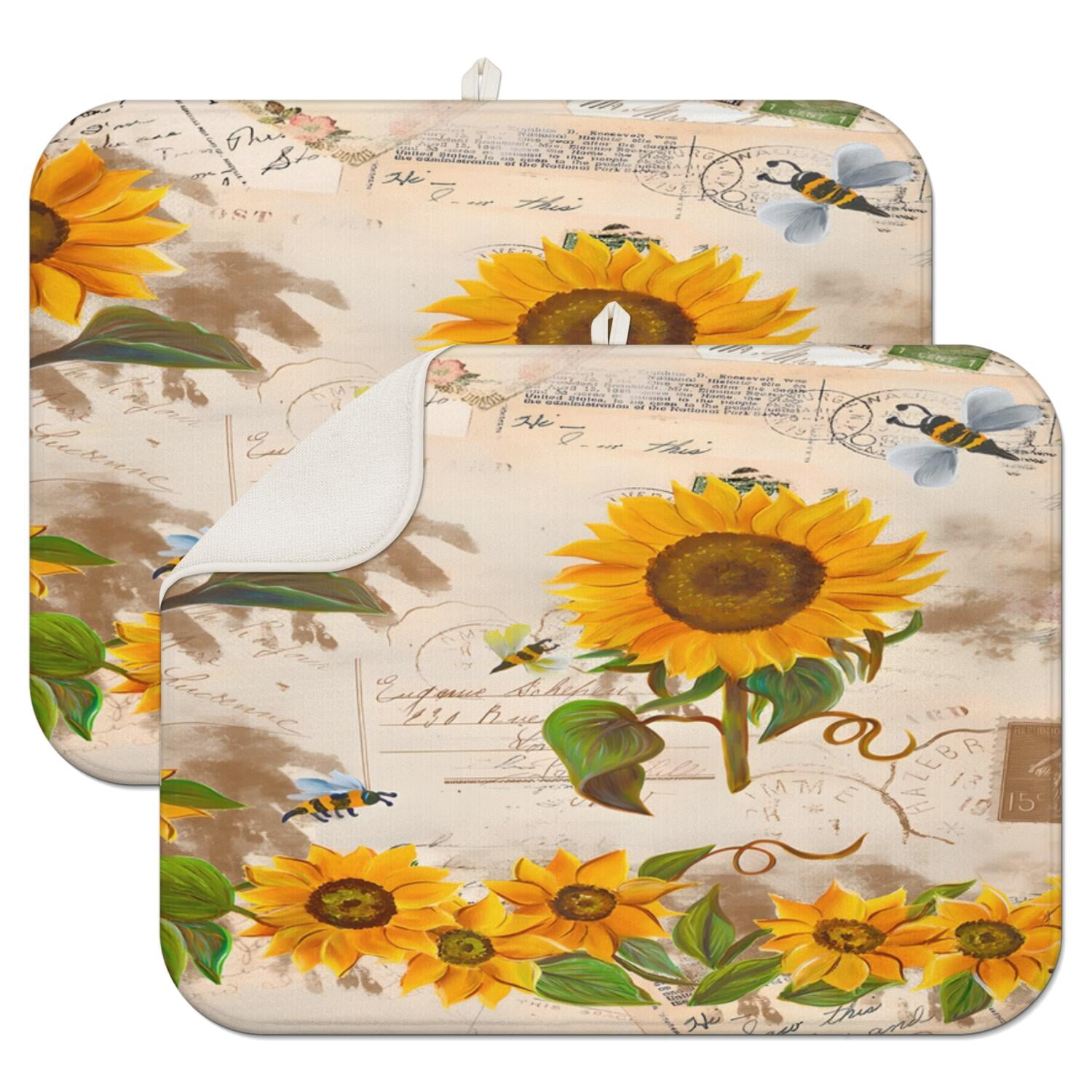 2 Pack Boho Sunflower Aesthetic Pads - Absorbent Reversible Countertop ...