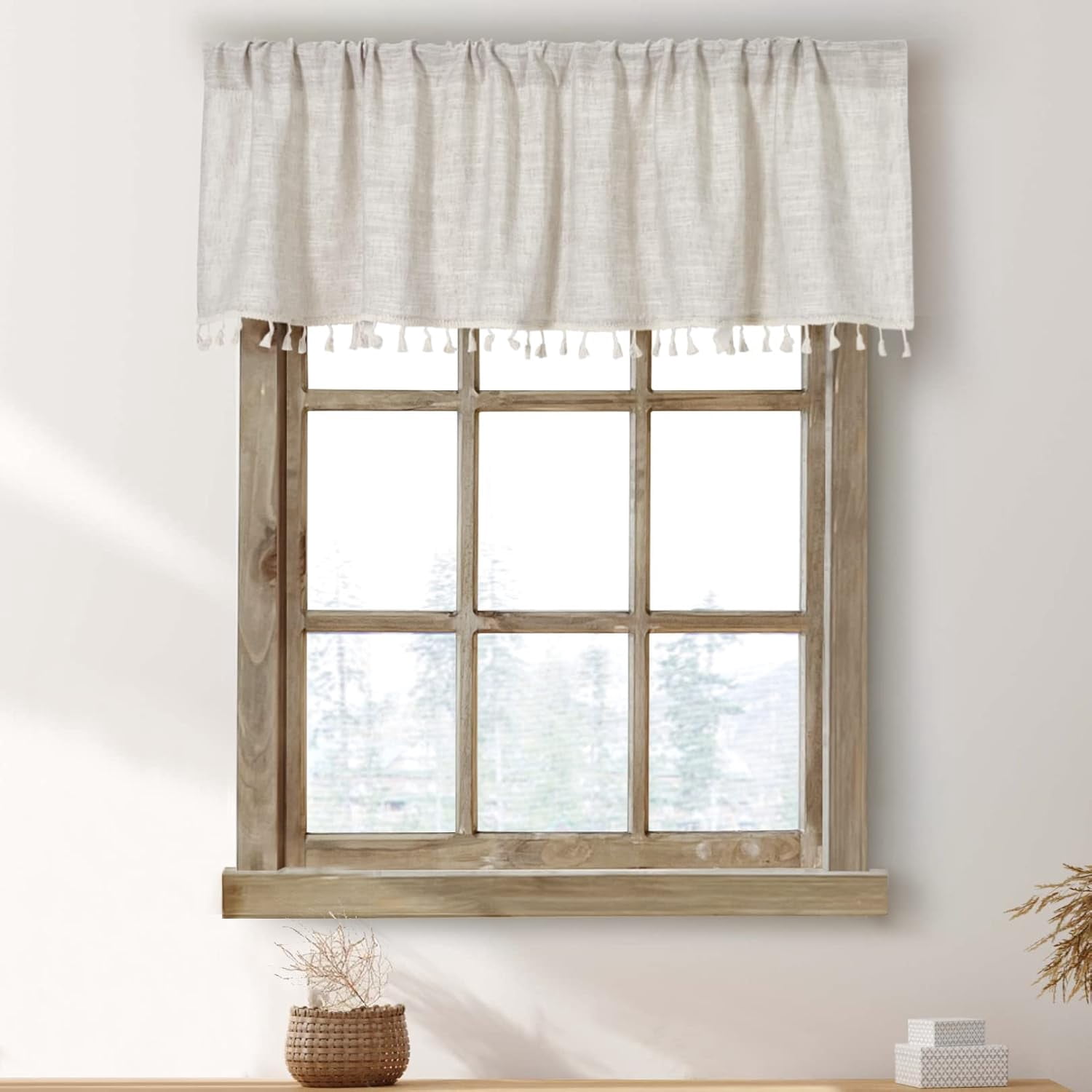 2 Pack Boho Tassel Kitchen Valances for Windows Modern Farmhouse Cotton ...