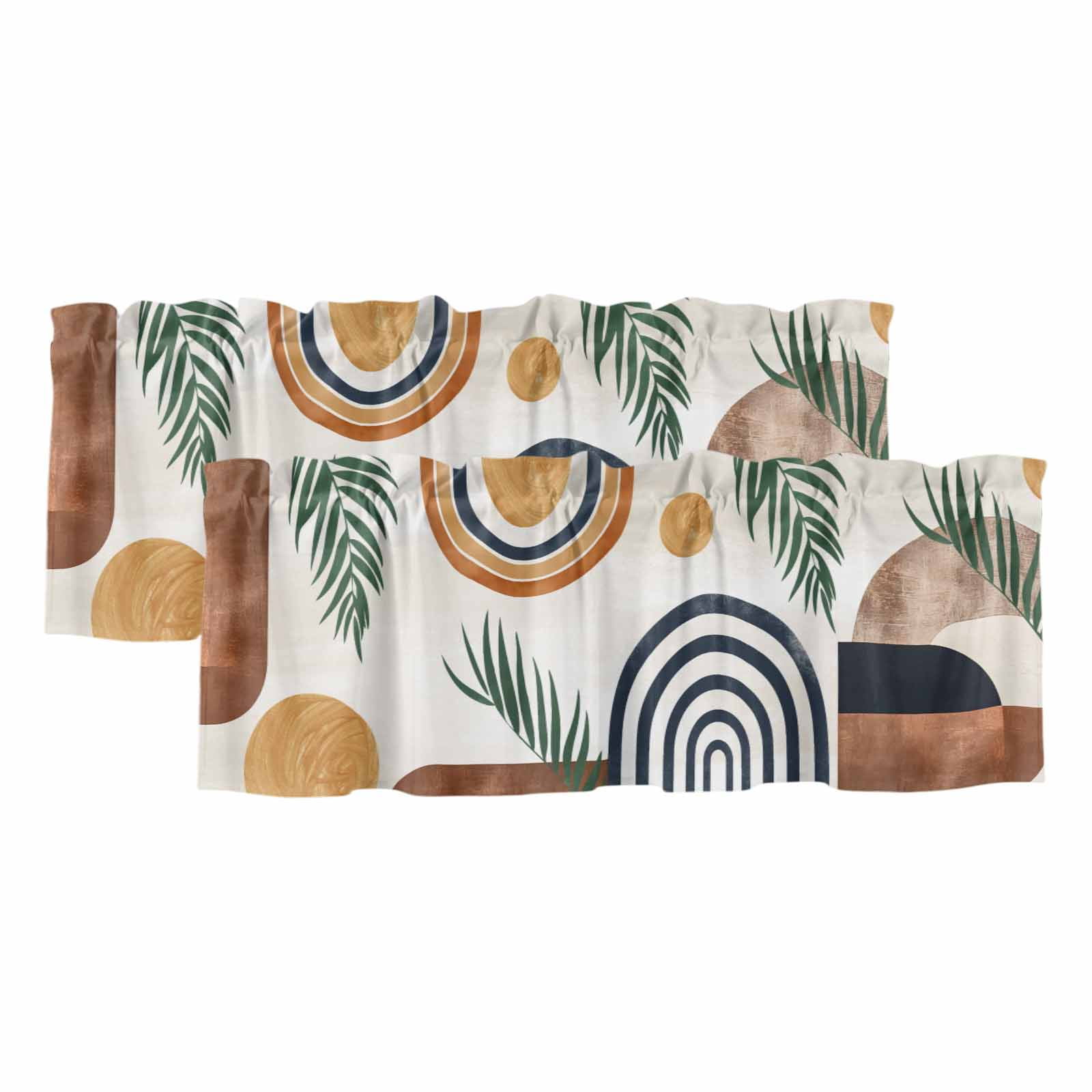 2 Pack Boho Valance for Window Leaf Geometric Neutral Mid Century ...