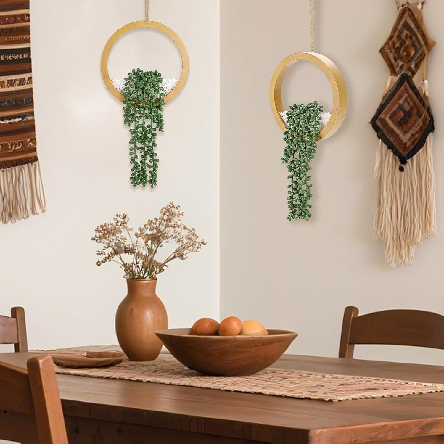 2 Pack Boho Wall Decor Fake Plants 15" Hanging Artificial Succulents ...