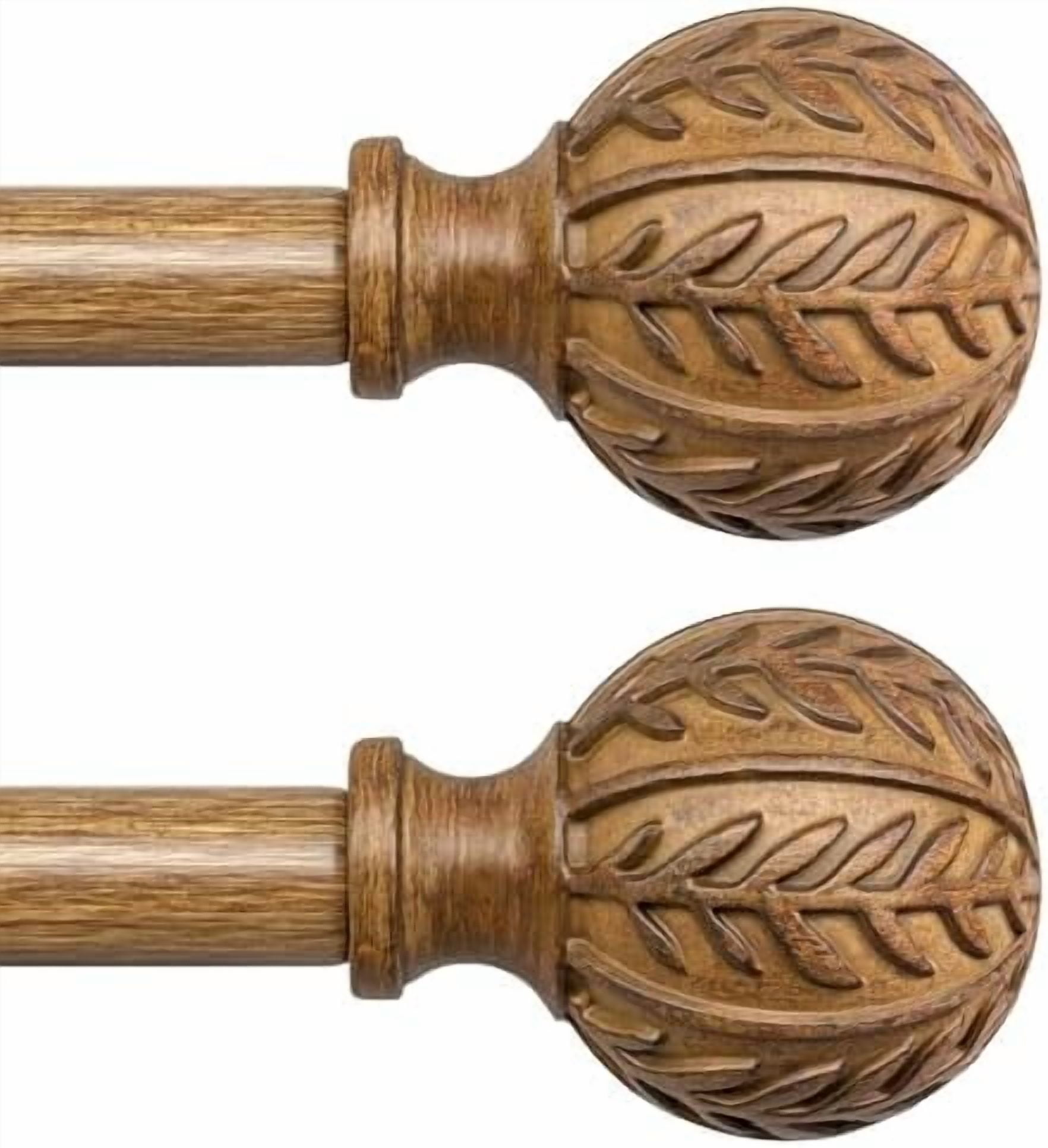 2 Pack Boho Wood Curtain Rods for Windows 28 to 48 inch,1" Adjustable ...