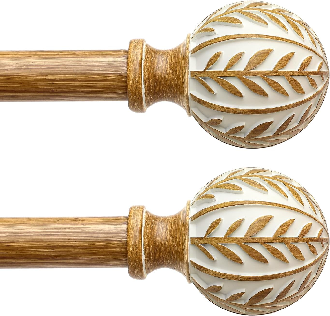 2 Pack Boho Wood Curtain Rods for Windows 28 to 48 inch,1" Adjustable ...