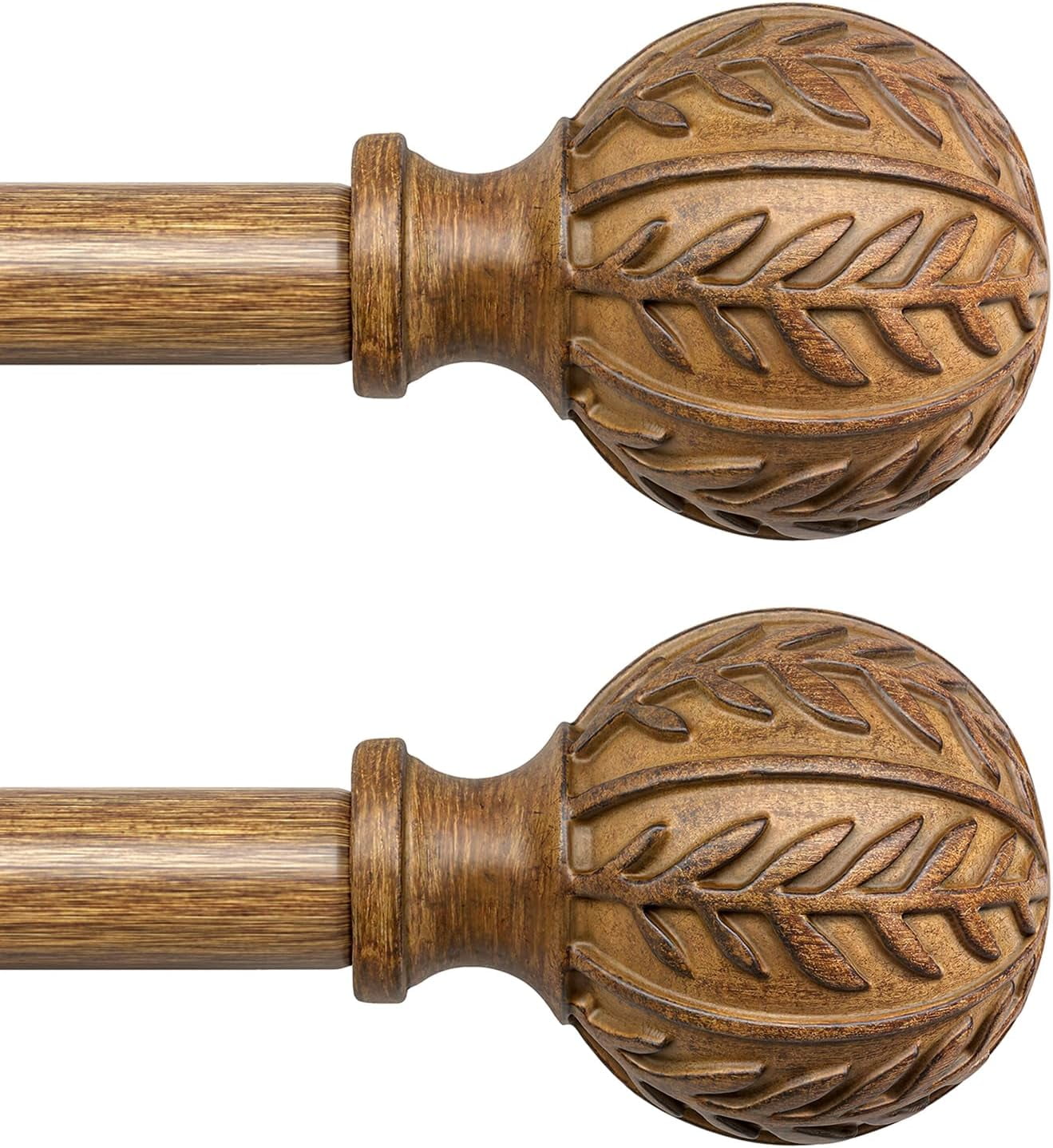 2 Pack Boho Wood Curtain Rods for Windows 48 to 84 inch,1" Adjustable ...