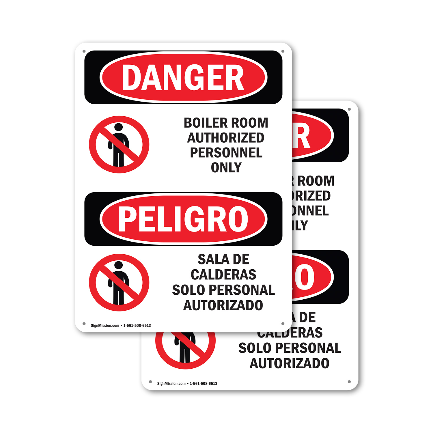 (2 Pack) Boiler Room Bilingual OSHA Danger Sign 18 Inch X 24 Inch ...