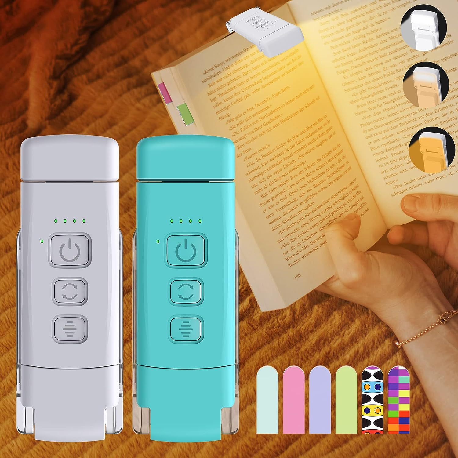 2-Pack Book Lights for Reading at Night, USB Rechargeable Book Light ...