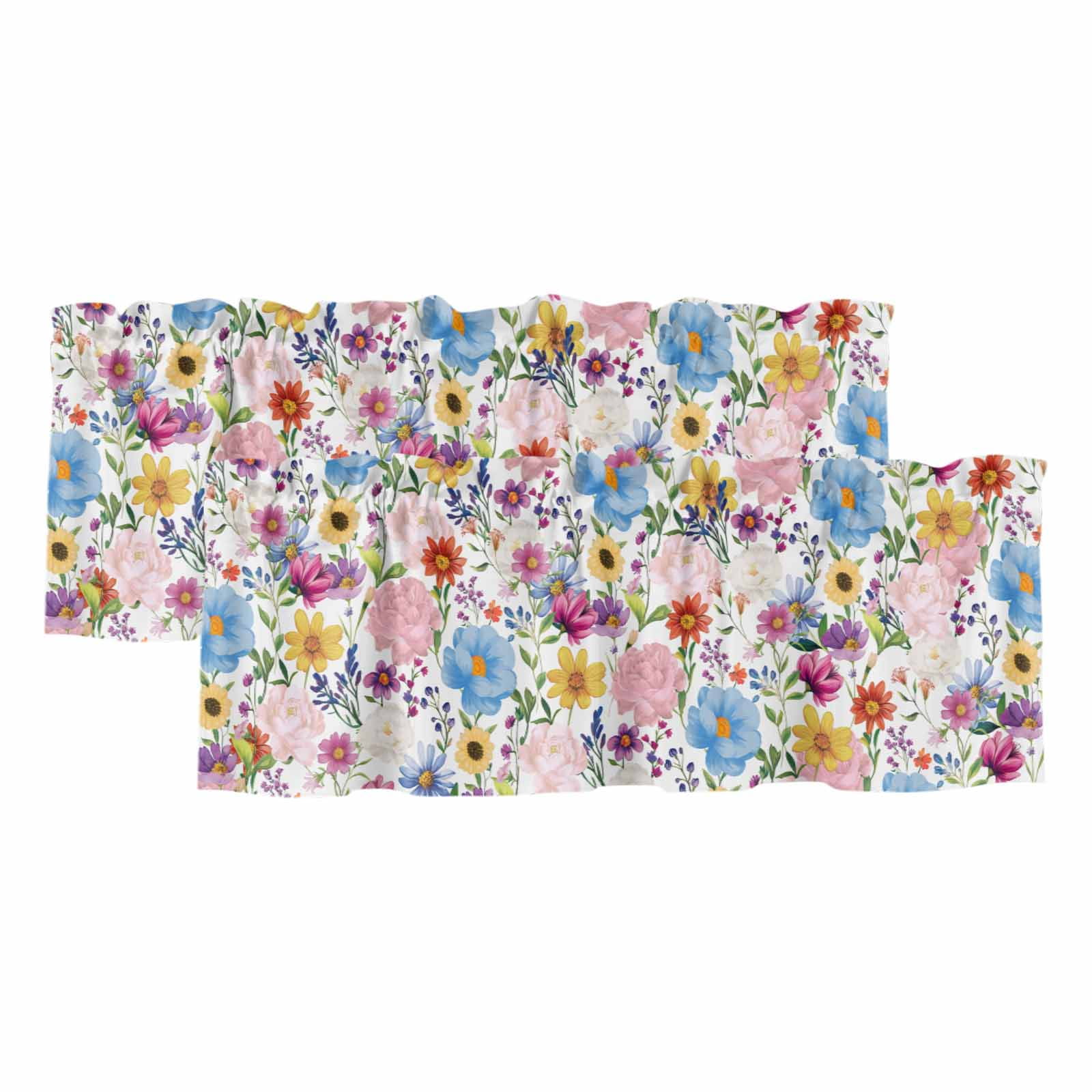 2 Pack Botanical Floral Valance for Window Nature Flower Wild Flower ...