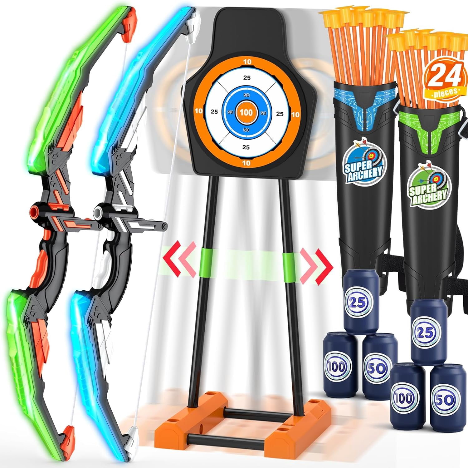 2 Pack Bow and Arrow with Moving Target for Kids, LED Light Up Archery ...