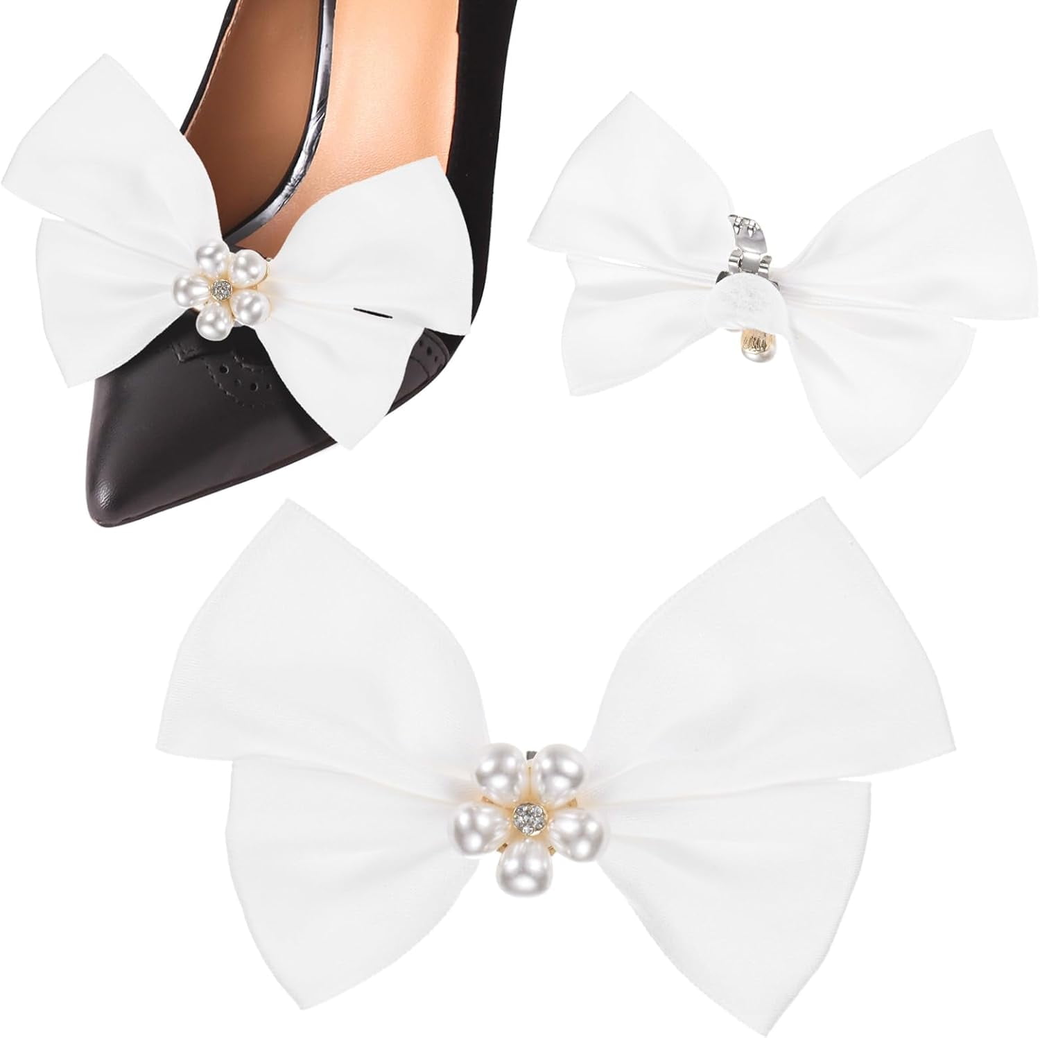 2-Pack Bow Shoe Clips, Satin Elegant Detachable Buckle Bridal Heels ...