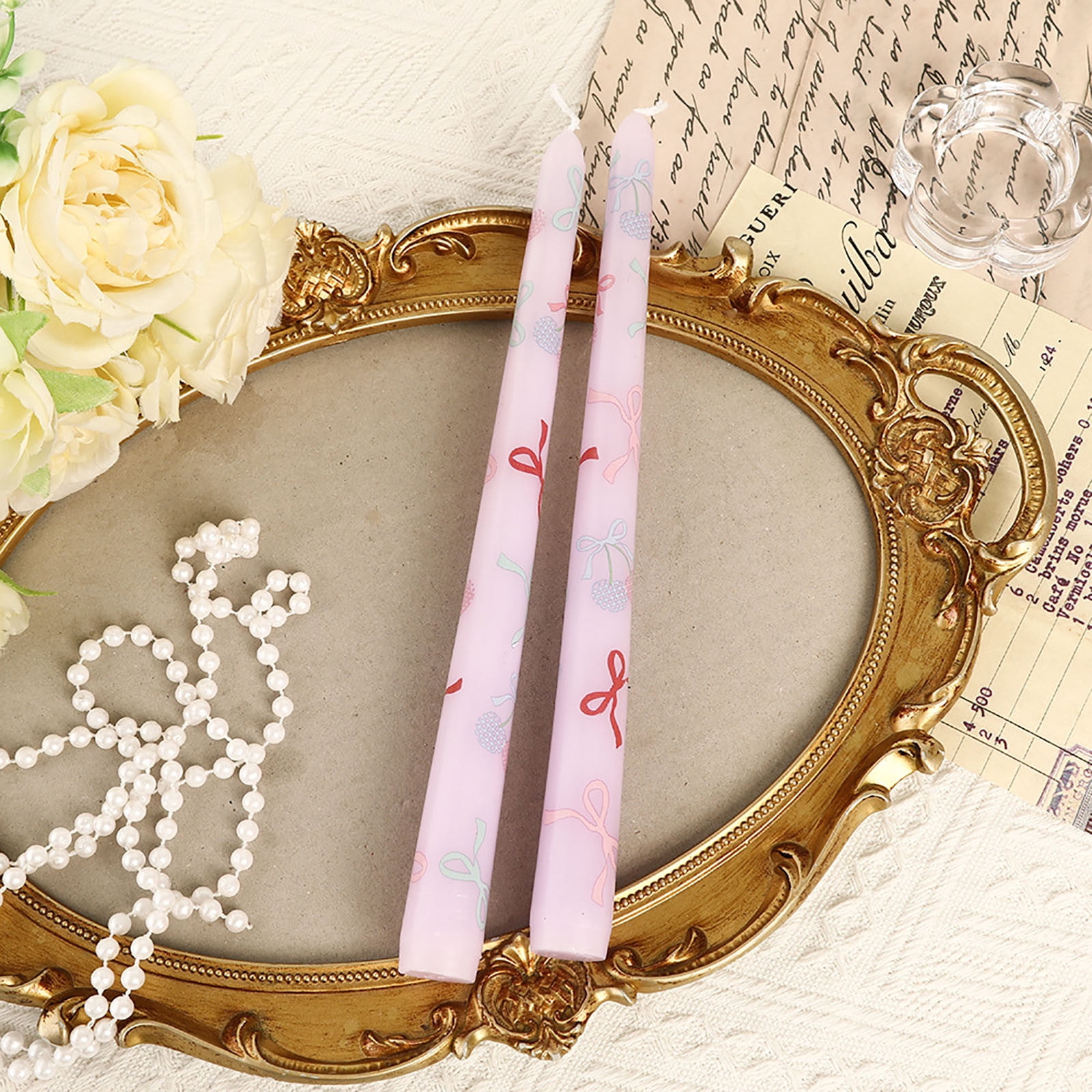 2 Pack Bow Taper Candles Pink Tall Taper Candles 10 inch Unscented ...