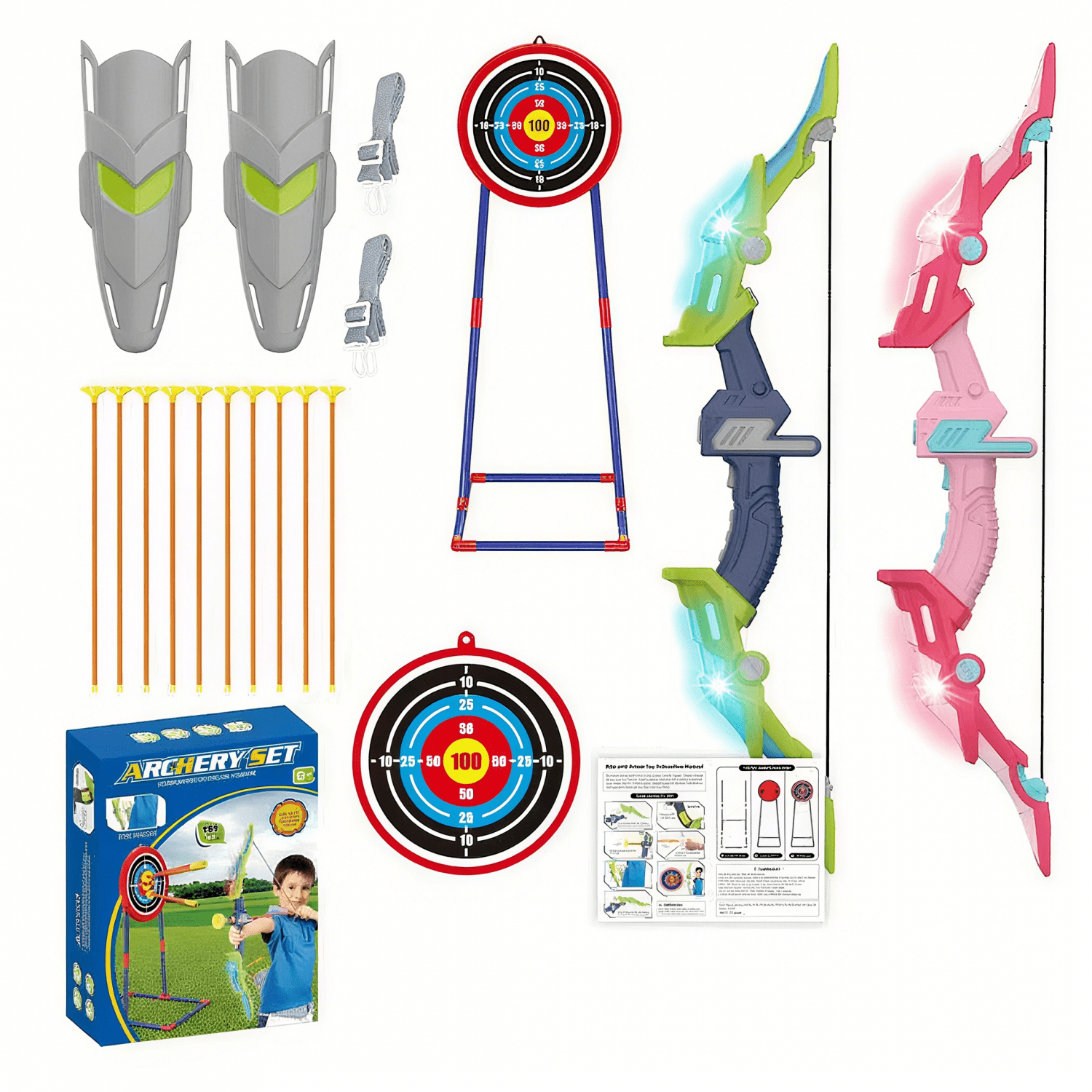 2-Pack Bow and Arrows Set for Kids, Light-up Archery Toys with Arrows ...