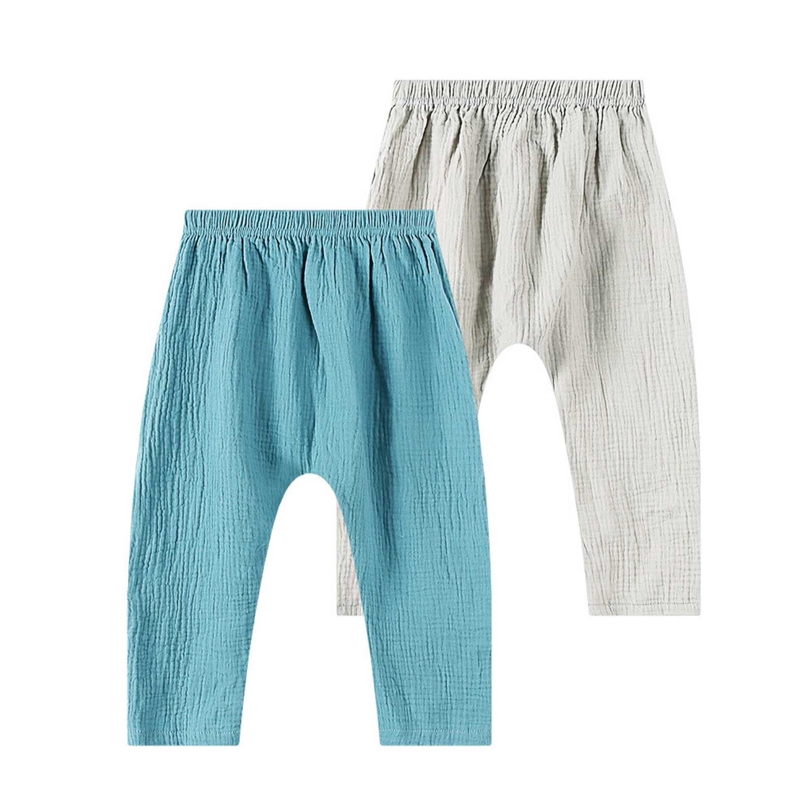 2-Pack Boys Girls Cotton Gauze Pants, Elastic Waist Loose Breathable ...