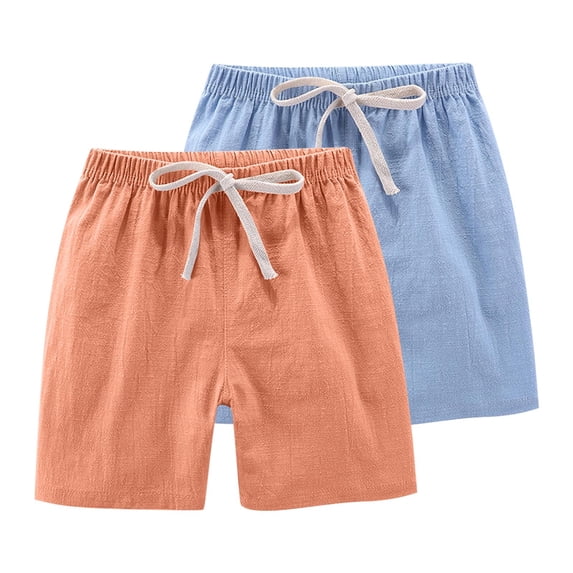2 Pack Boys Girls Cotton Linen Shorts 2-13 Years, Solid Color ...