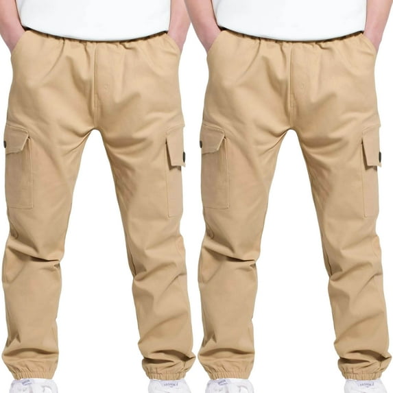 2 Pack Boys Joggers Fashion Elastic Waist Cargo Sweatpants with Pockets ...