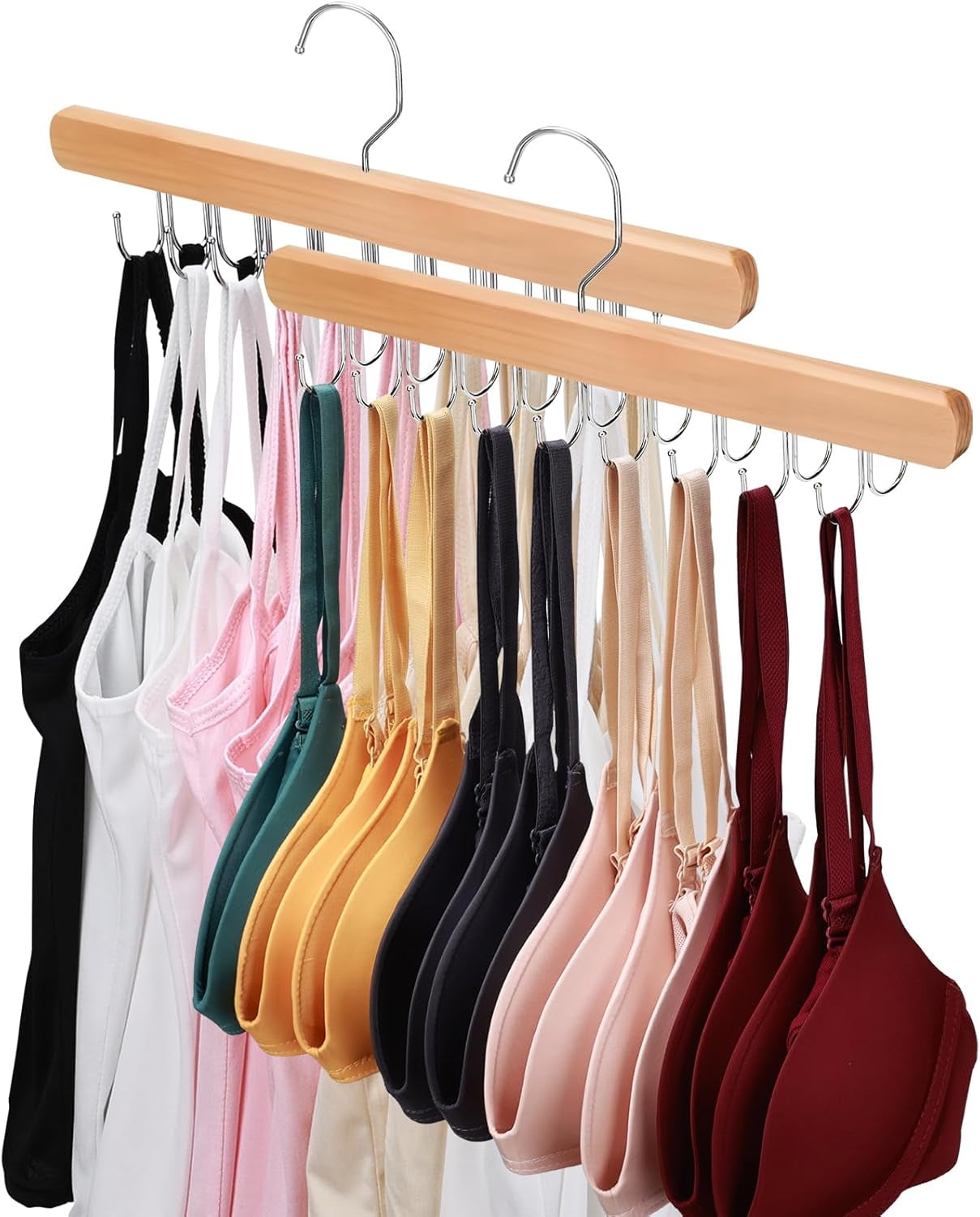 2 Pack Bra Hanger for Closet Organizer, Premium Wooden Tank Top Hangers ...