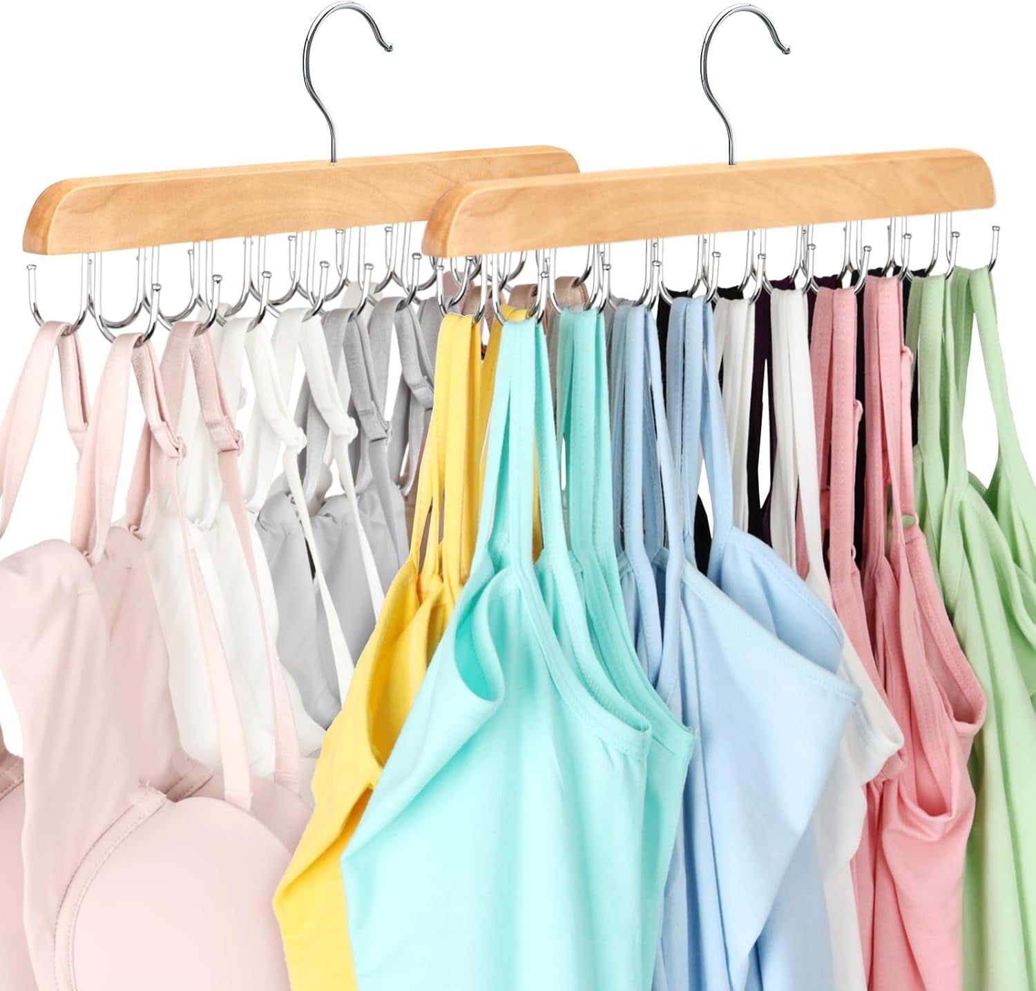 2 Pack Bra Hanger for Closet, Tank Top Hanger w/ 20 Hooks, Space Saving ...