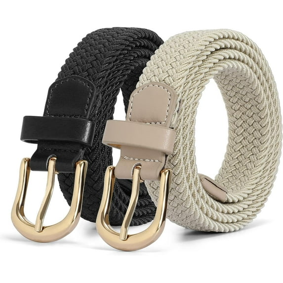 2 Pack Braided Belts for Women, 1'' Narrow Width Elastic Woven Stretch ...