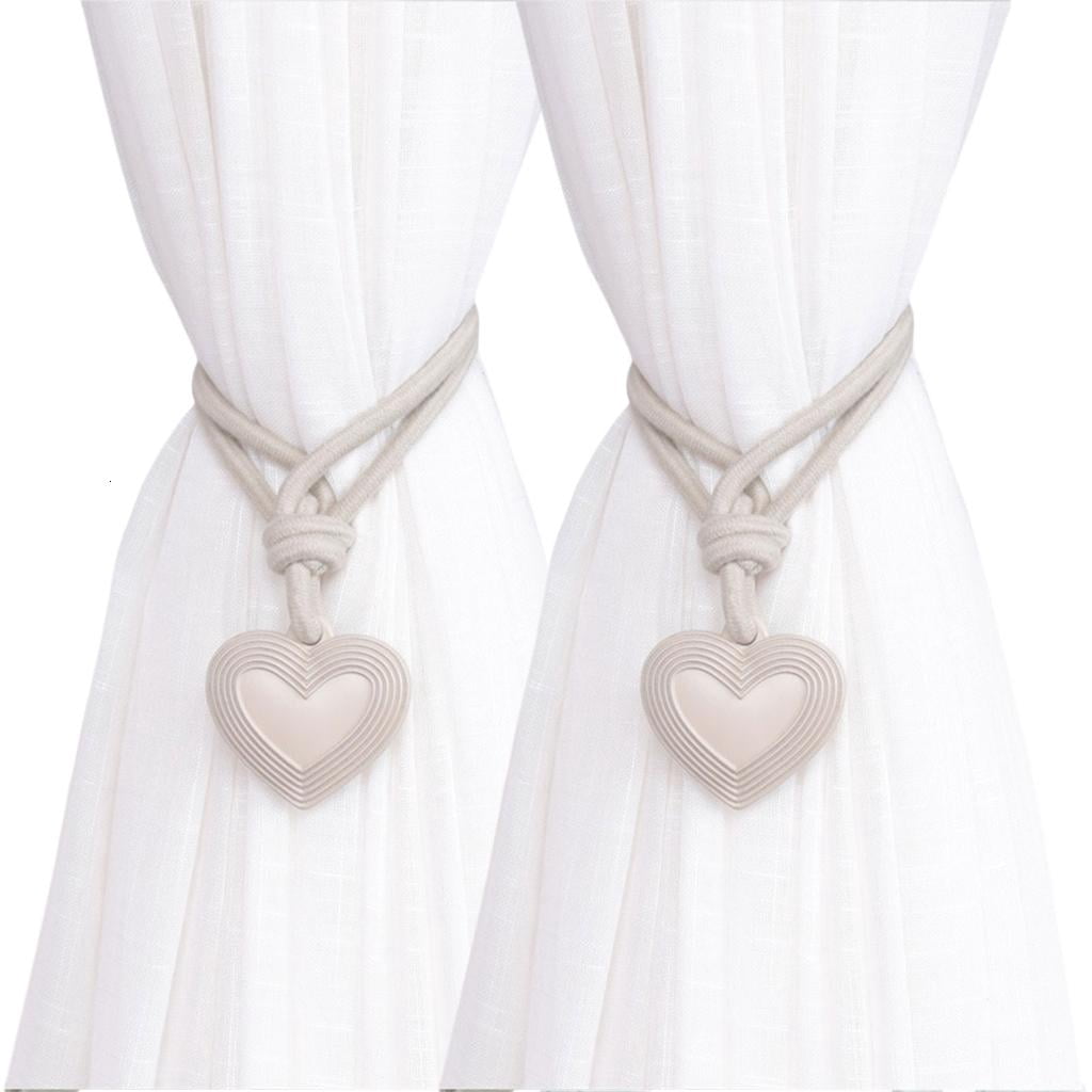 2 Pack Braided Rope Curtain Accessories Tiebacks with Heart Pendant for ...