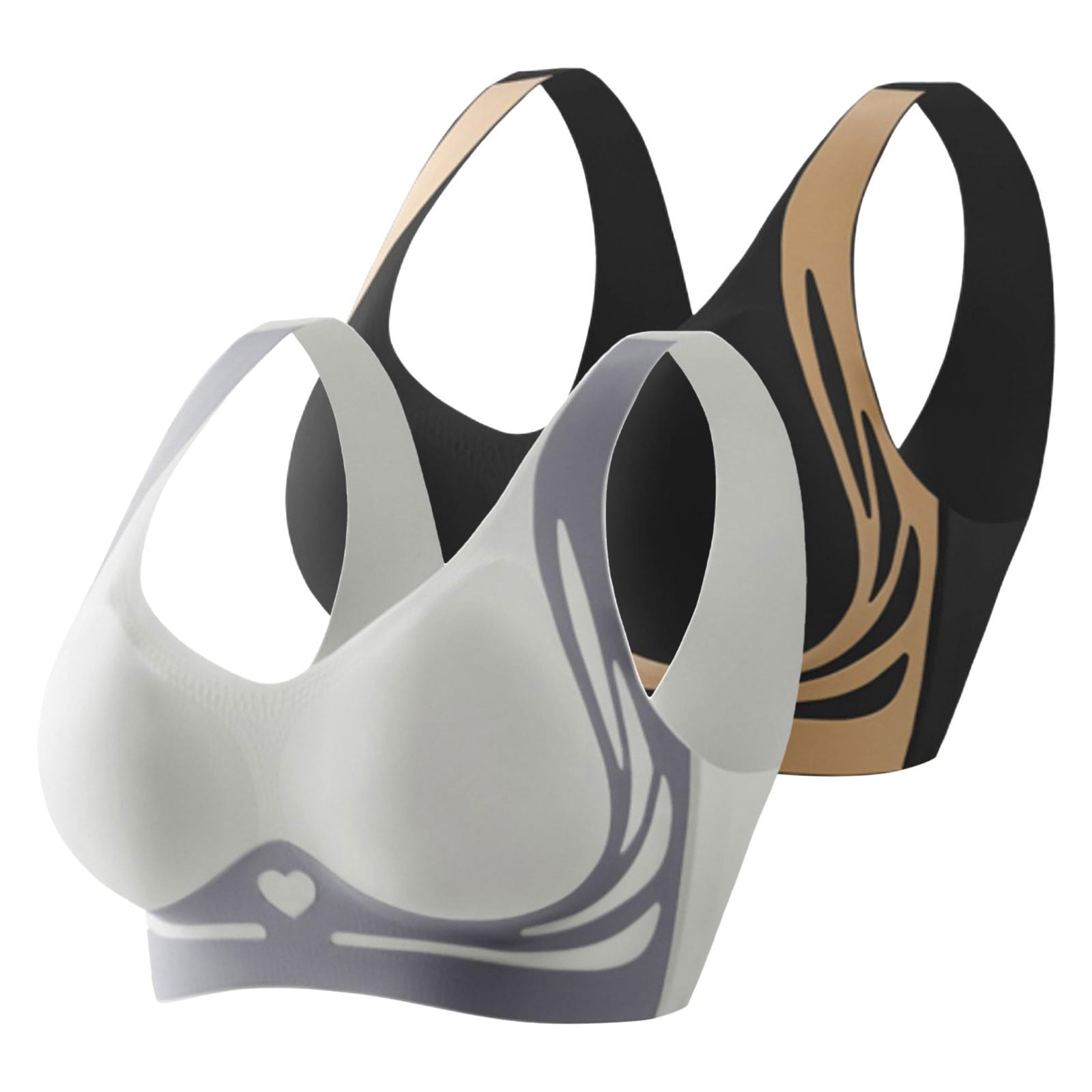 2 Pack Bras for Women No Underwire Soft Supportive Comfortable Seamless Wireless Push Up Deep V ...