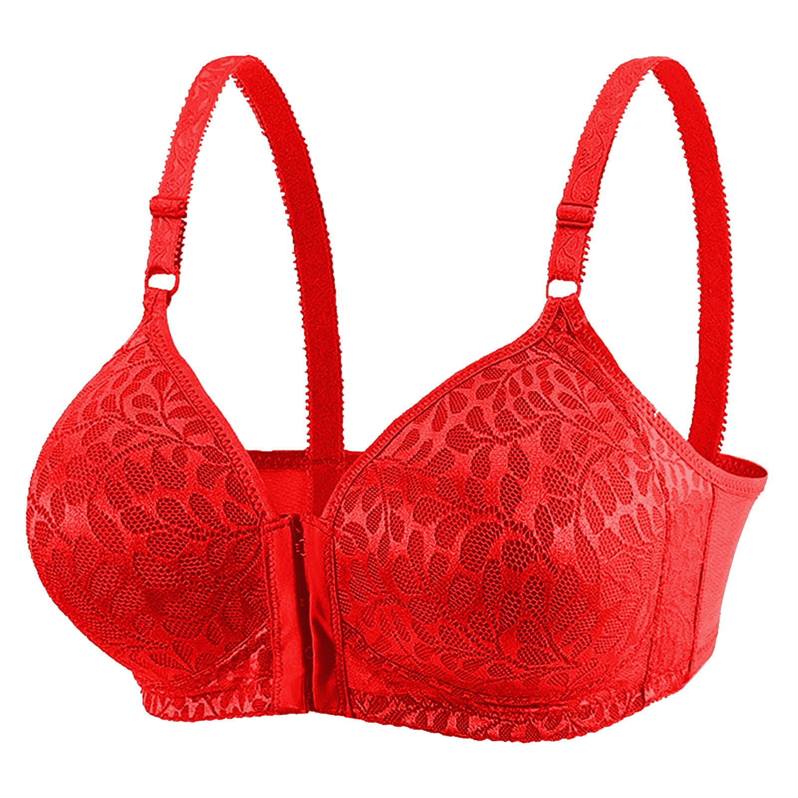 2 Pack Bras for Women Front Closure Lace Light Cup Fixed Straps Fashion ...