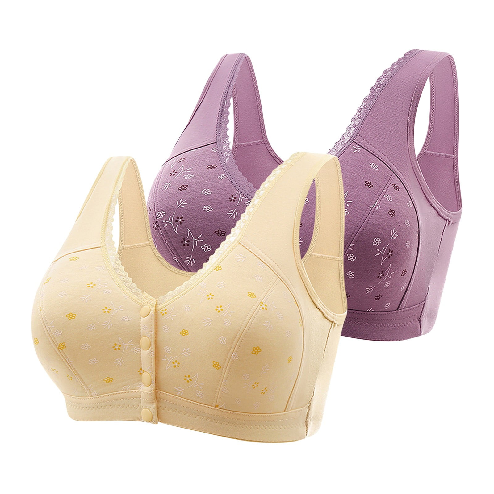 2 Pack Bras for Women Plus Size Daisy Bras for Seniors Front Closure ...