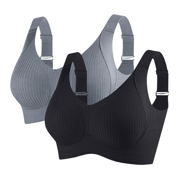 2 Pack Bras for Women Seamless Ribbed Wide Adjustable Straps Full ...