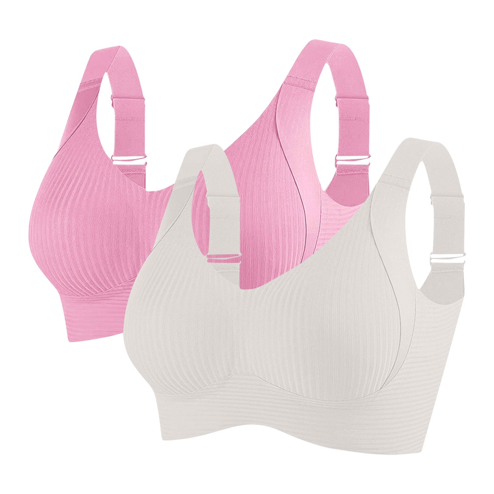 2 Pack Bras for Women Seamless Ribbed Wide Adjustable Straps Full ...