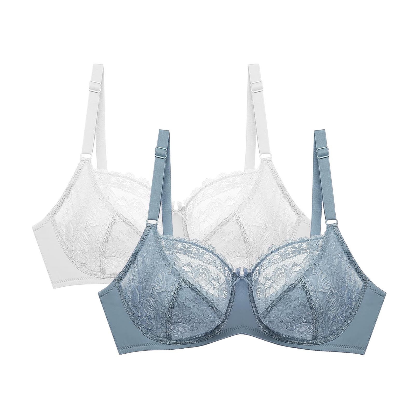 2 Pack Bras for Women Underwire Floral Lace Push Up Bra Adjustable ...