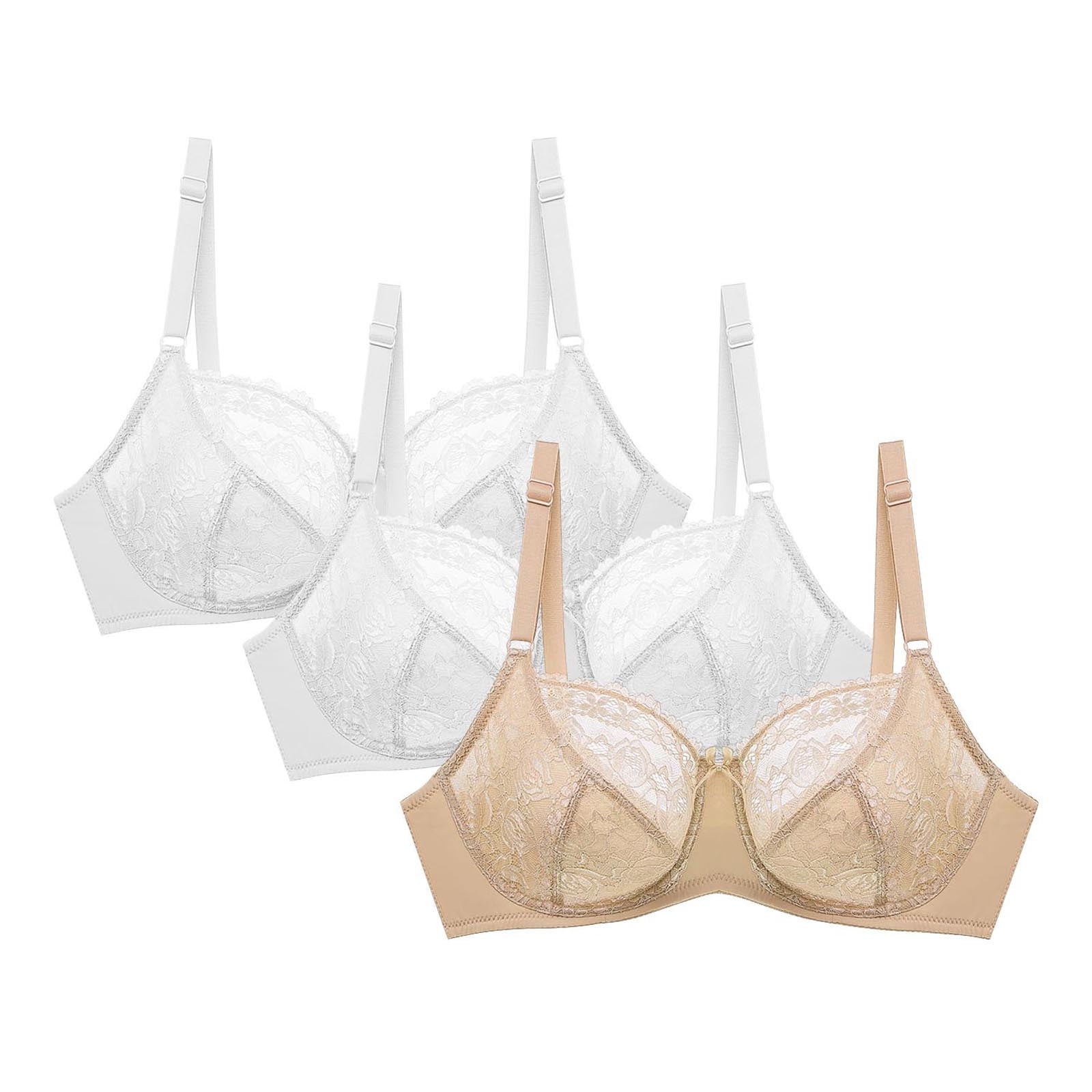 2 Pack Bras for Women Underwire Floral Lace Push Up Bra Adjustable ...