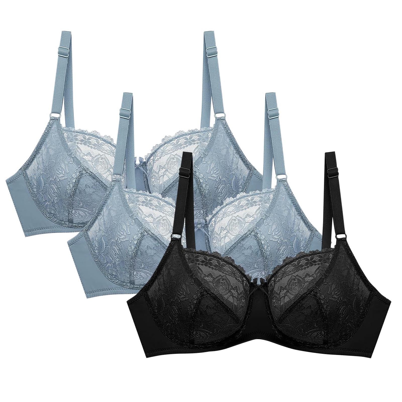 2 Pack Bras for Women Underwire Floral Lace Push Up Bra Adjustable ...