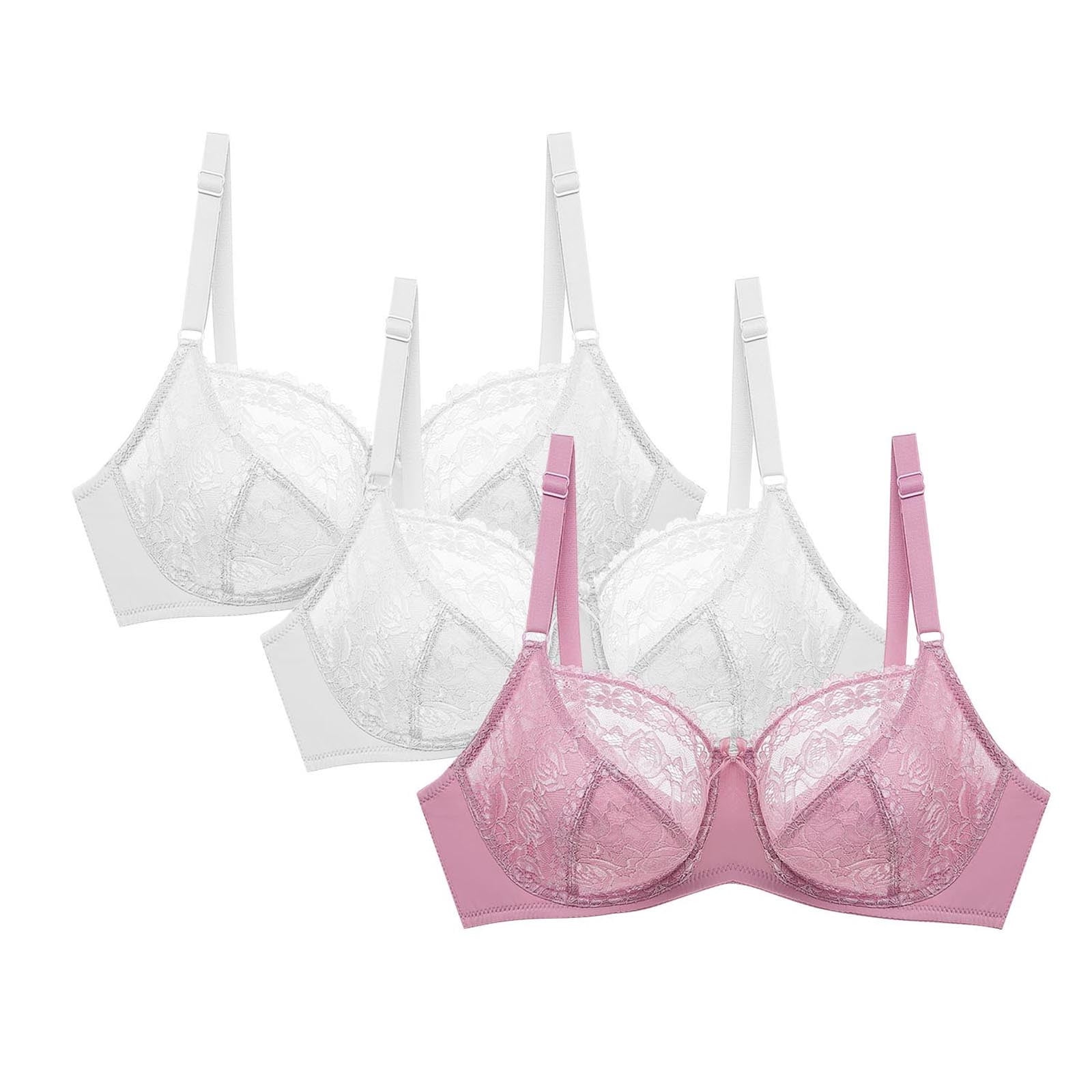 2 Pack Bras for Women Underwire Floral Lace Push Up Bra Adjustable ...