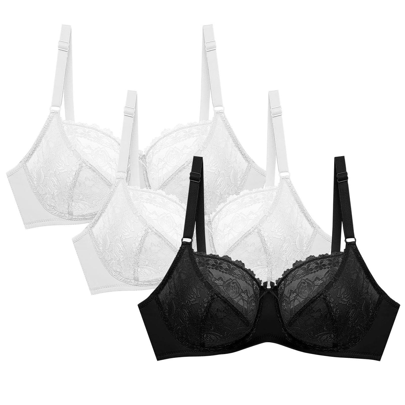 2 Pack Bras for Women Underwire Floral Lace Push Up Bra Adjustable ...