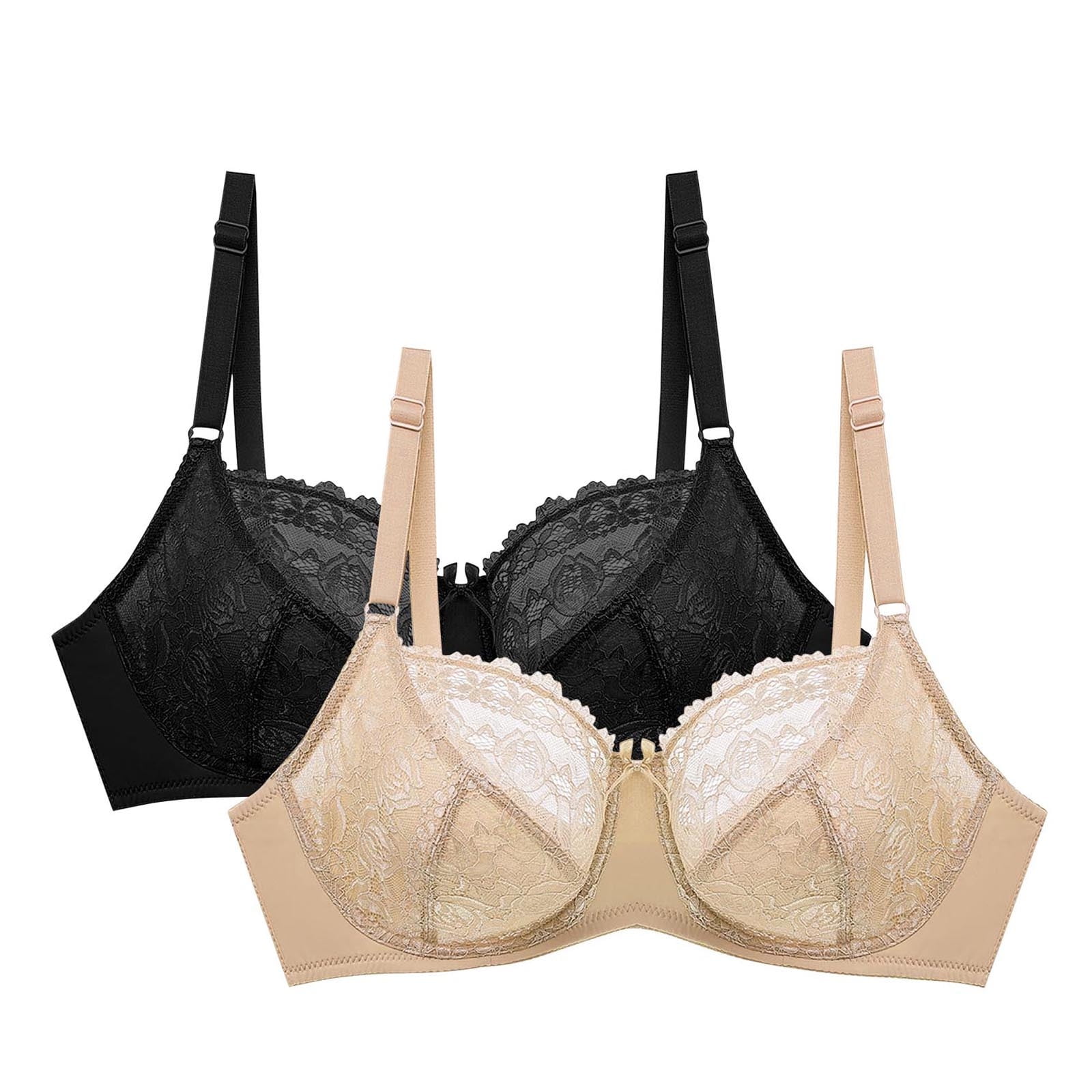 2 Pack Bras for Women Underwire Floral Lace Push Up Bra Adjustable ...
