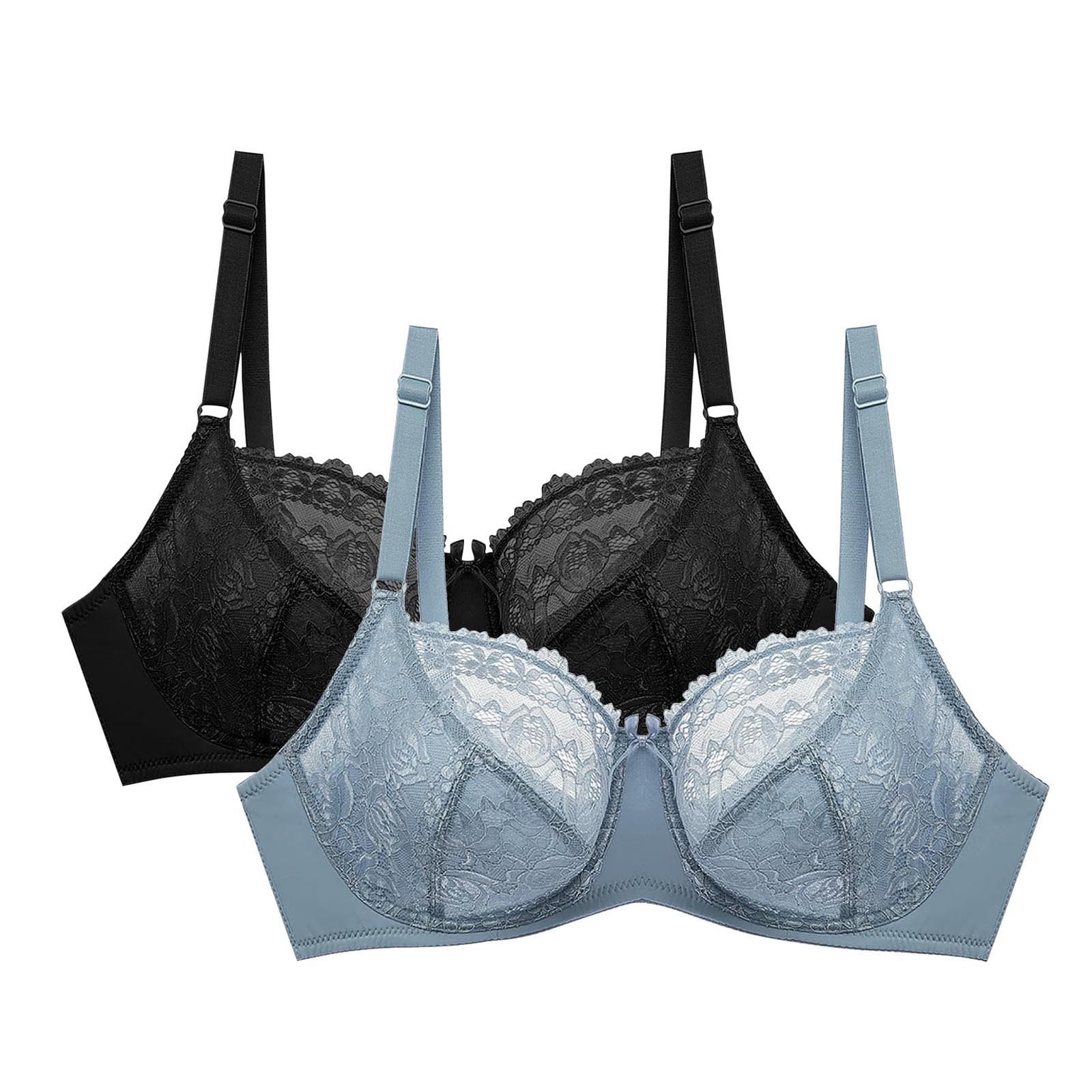 2 Pack Bras for Women Underwire Floral Lace Push Up Bra Adjustable ...
