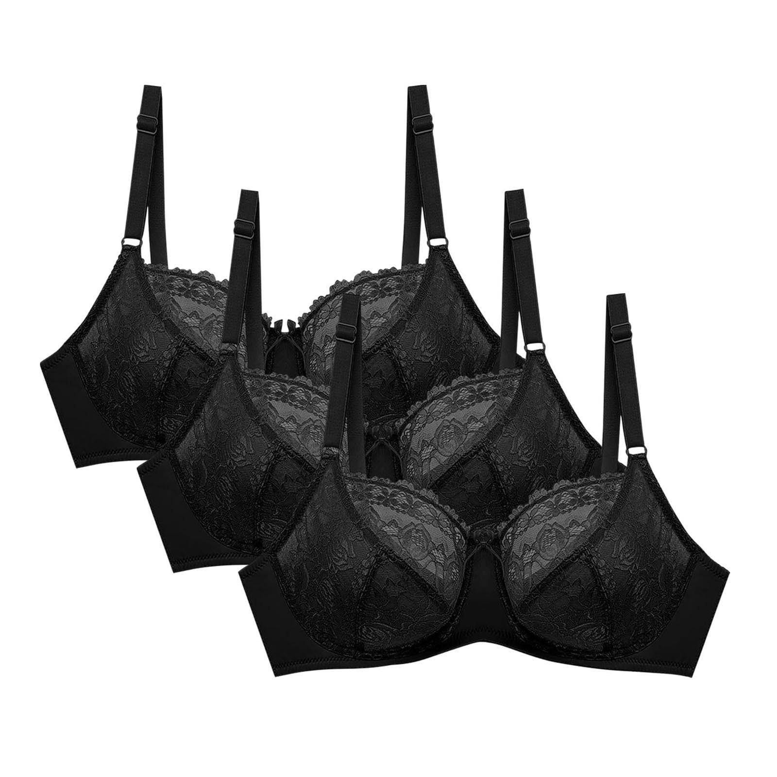 2 Pack Bras for Women Underwire Floral Lace Push Up Bra Adjustable ...