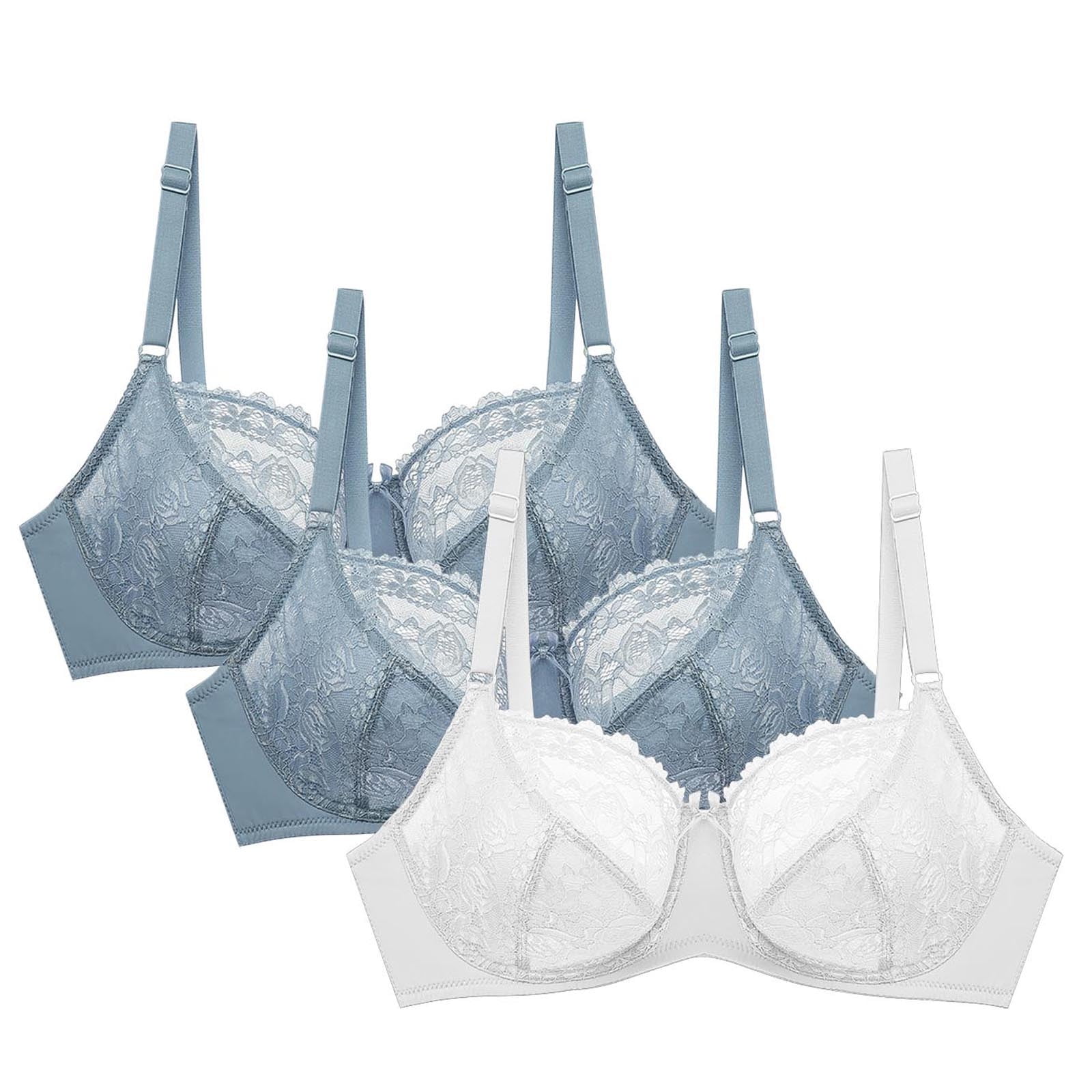 2 Pack Bras for Women Underwire Floral Lace Push Up Bra Adjustable ...