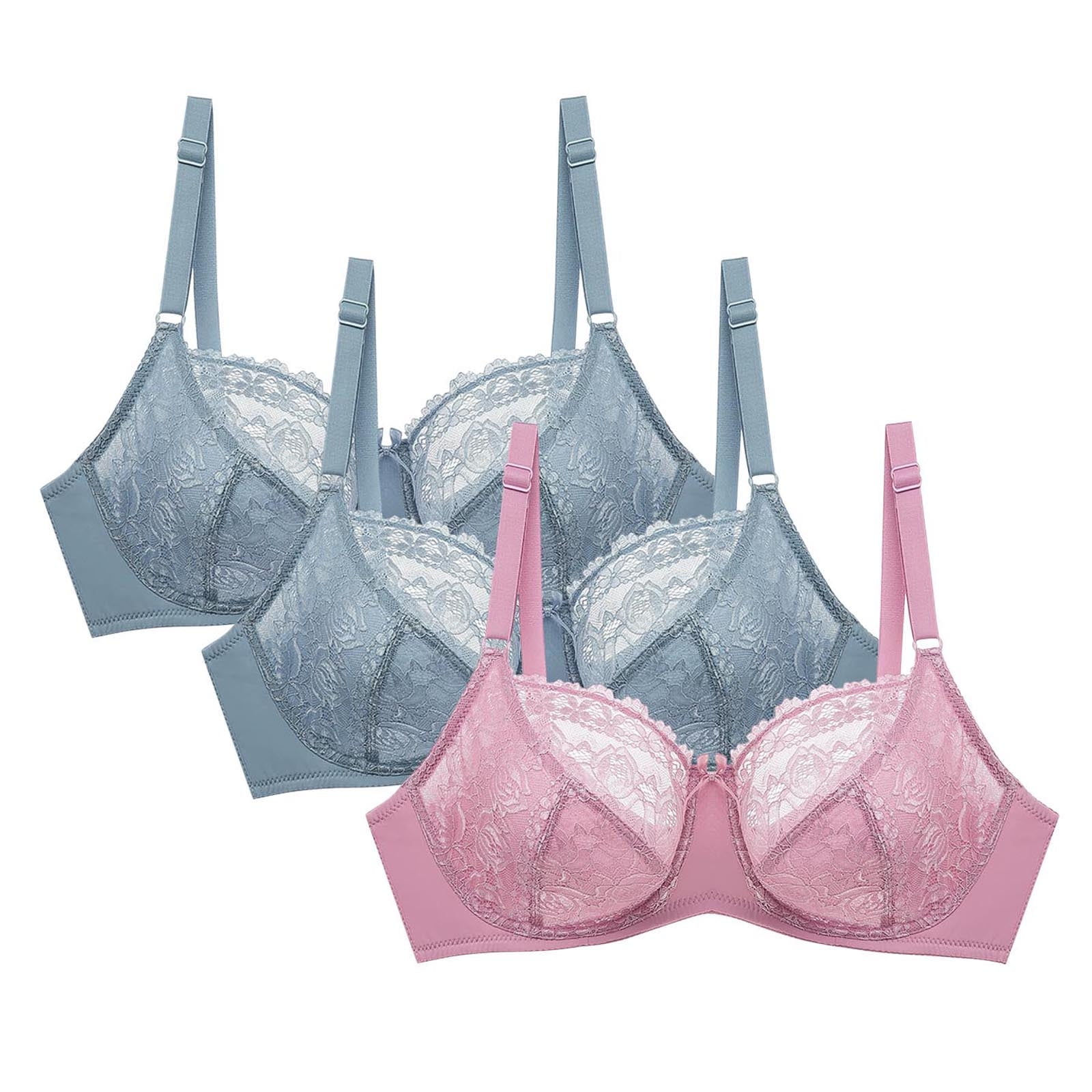 2 Pack Bras for Women Underwire Floral Lace Push Up Bra Adjustable ...